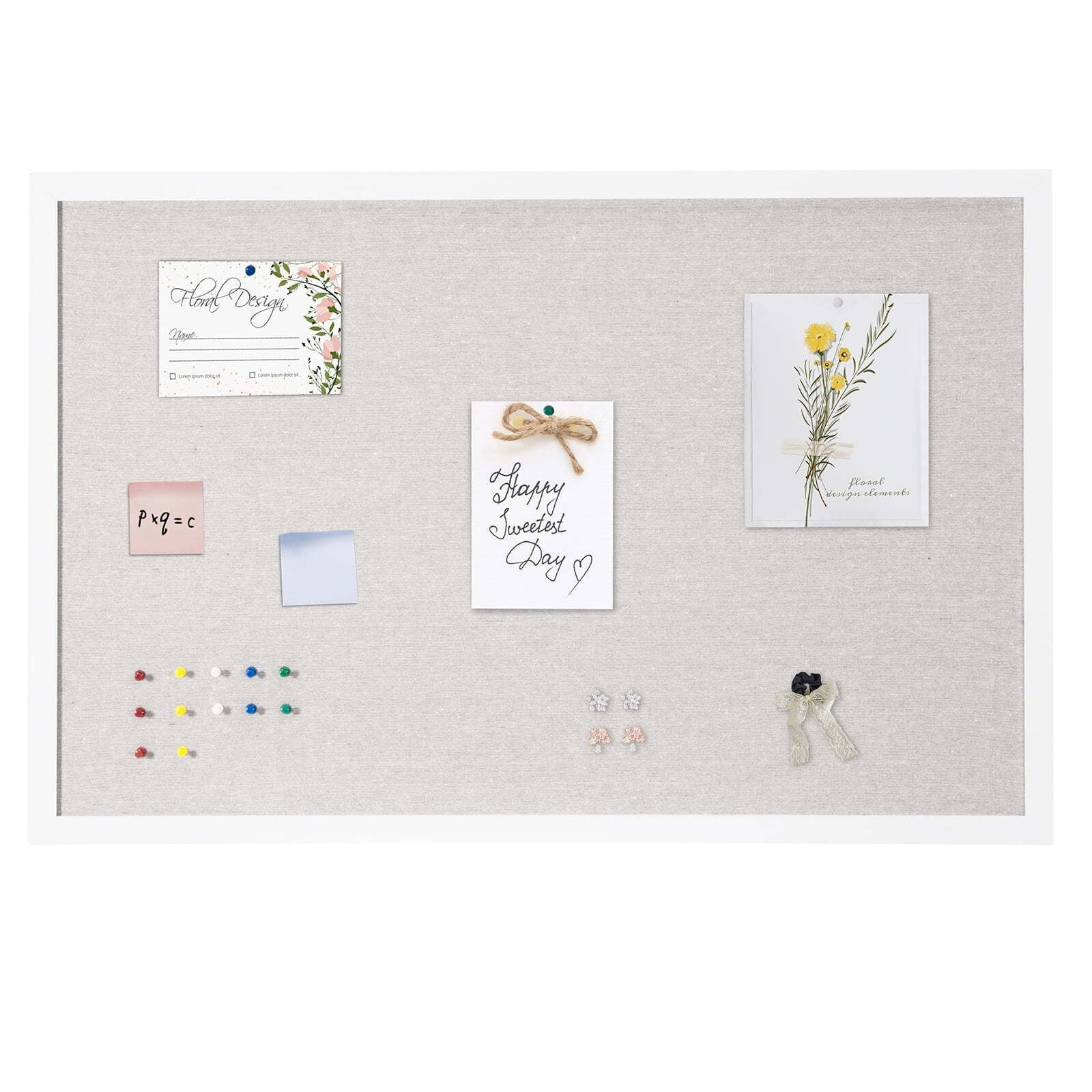 36"x24" Linen-Covered White Corkboard Wall-Mountable Display Board for ...