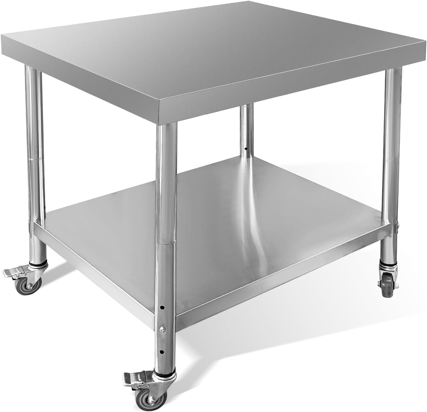 36"x30" Stainless Steel Work Table with 4 Caster Wheels, 470 lb ...