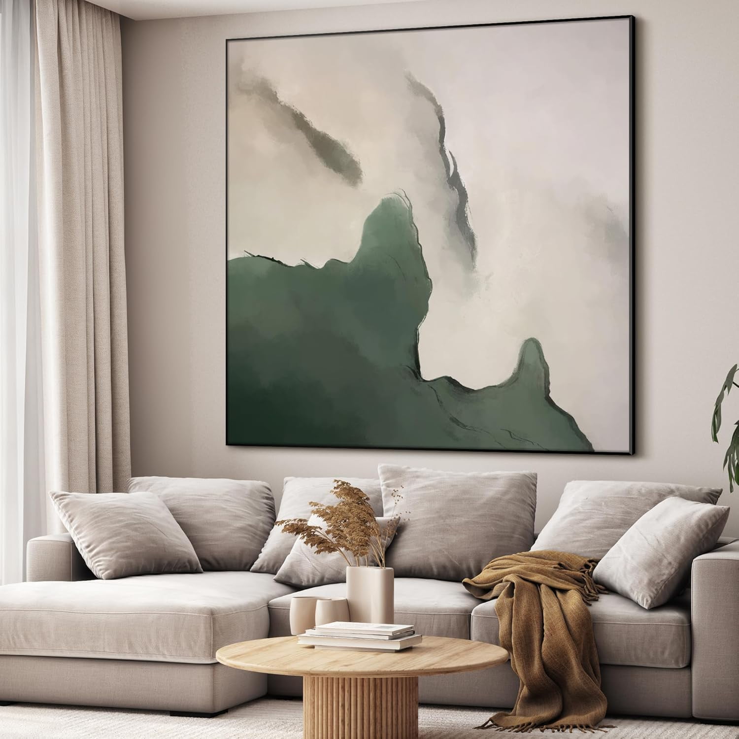 36"x36" Large Framed Wall Art - Abstract Modern Green Landscape Earthy ...