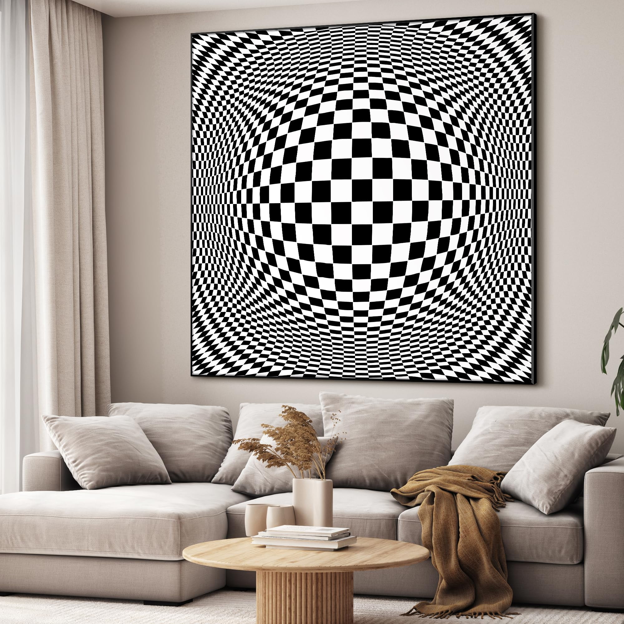 36"x36" Large Framed Wall Art - Checkered Optical Illusion Distorted ...