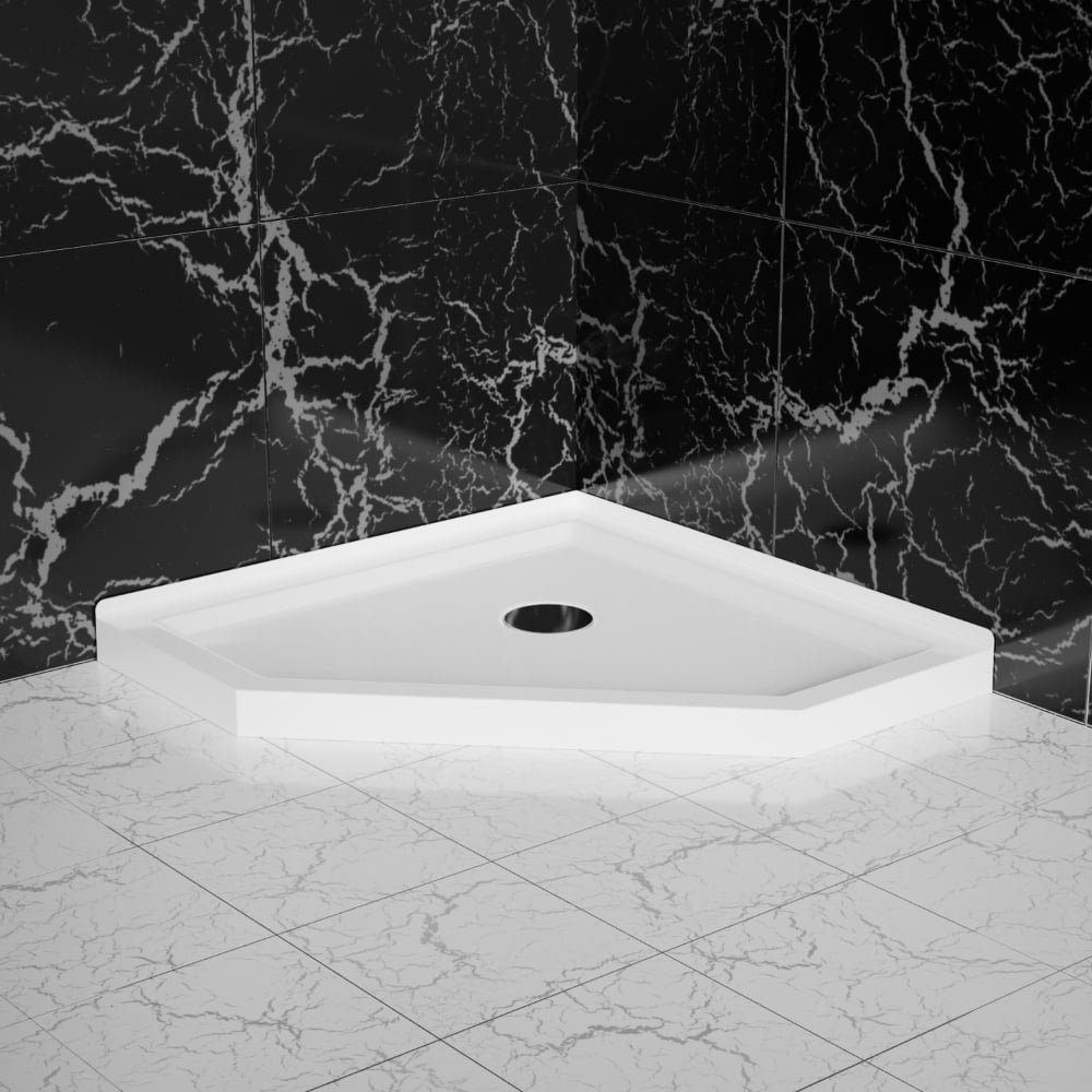 36”x36” Neo-Angle Shower Base with Corner Drain Durable White Bathroom ...