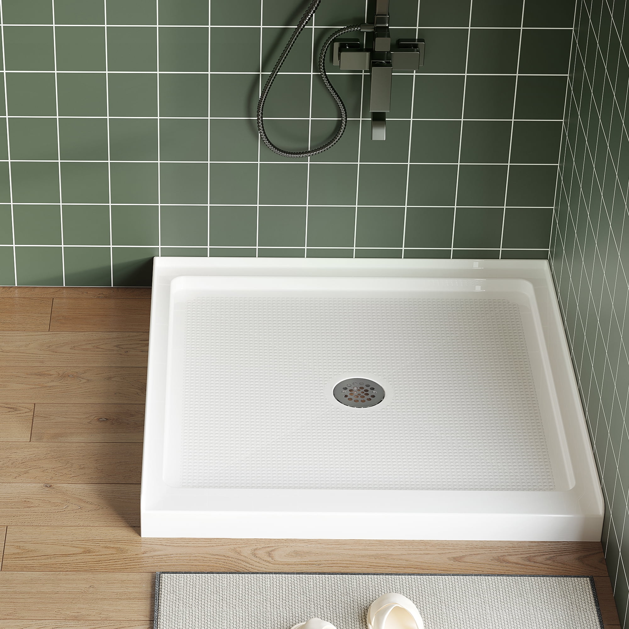 36"x36" Shower Pan with Center Drain – Anti-Slip Acrylic/PVC Shower ...