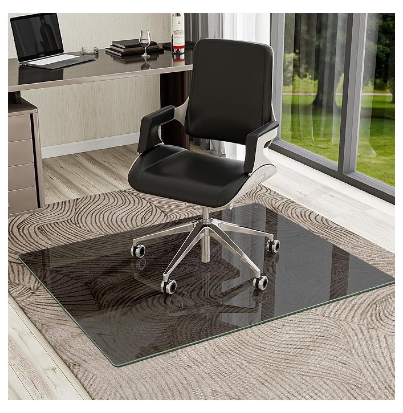 36"x46" Tempered Glass Desk Chair Mat for Carpet, Glass Office Chair ...