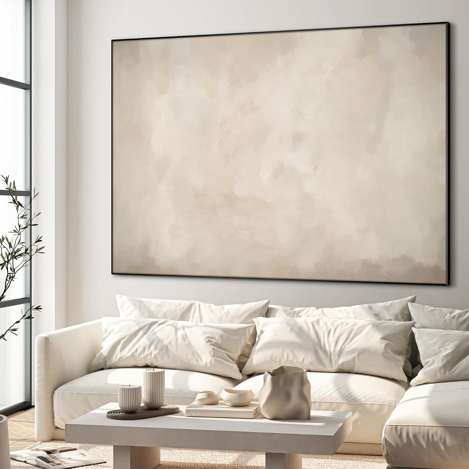 36"x46" XL Framed Wall Art - Neutral Abstract Subtle Layered Patterns ...