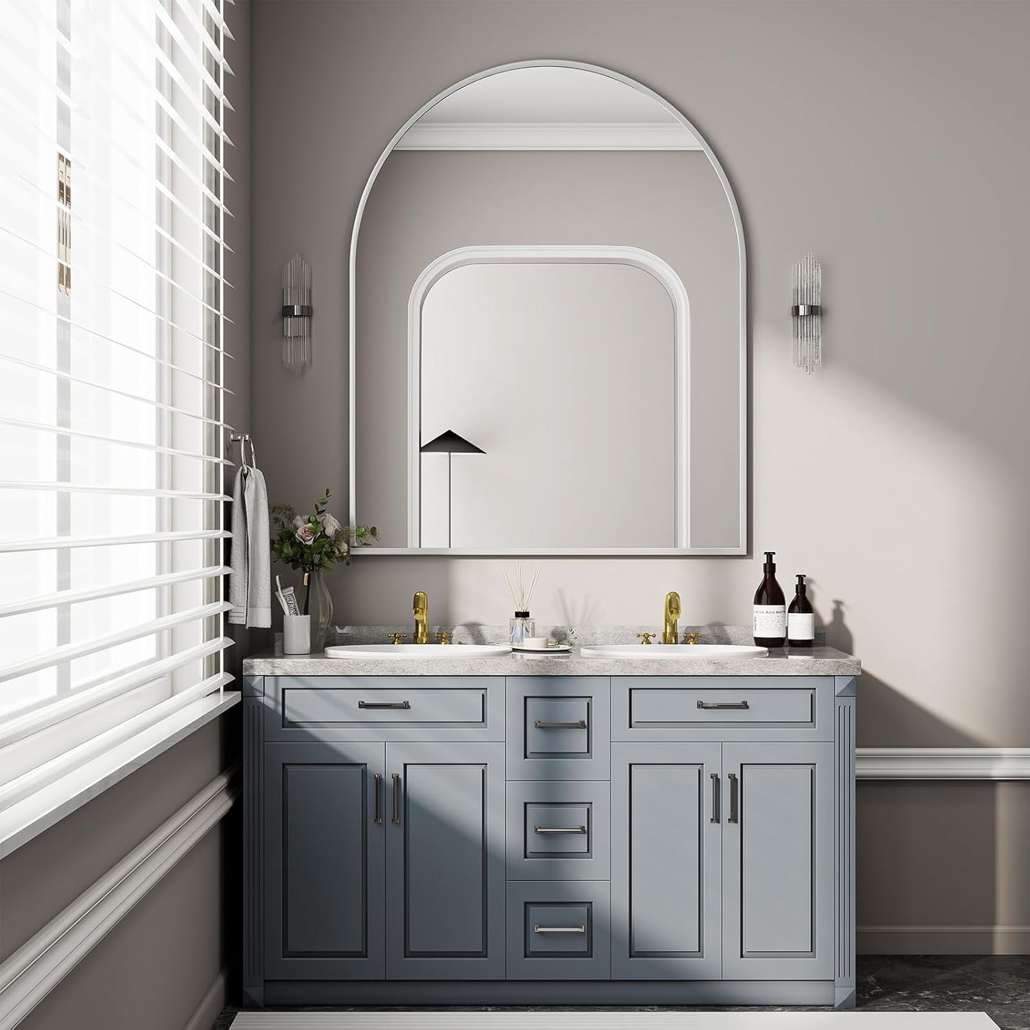 36"x48" Arch Bathroom Mirror, Wall Mounted Vanity Metal Frame Mirror ...