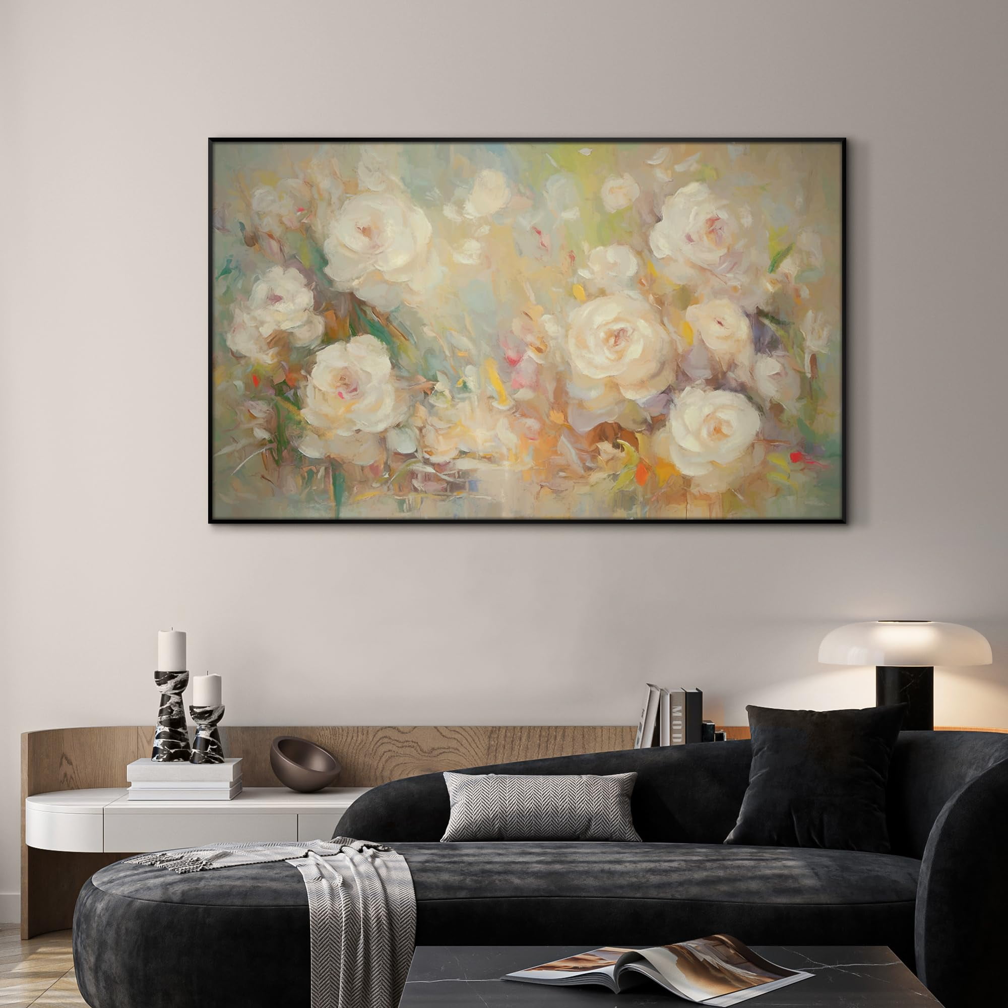 36"x60" Extra Large Framed Wall Art Soft Pastel Roses in Abstract ...