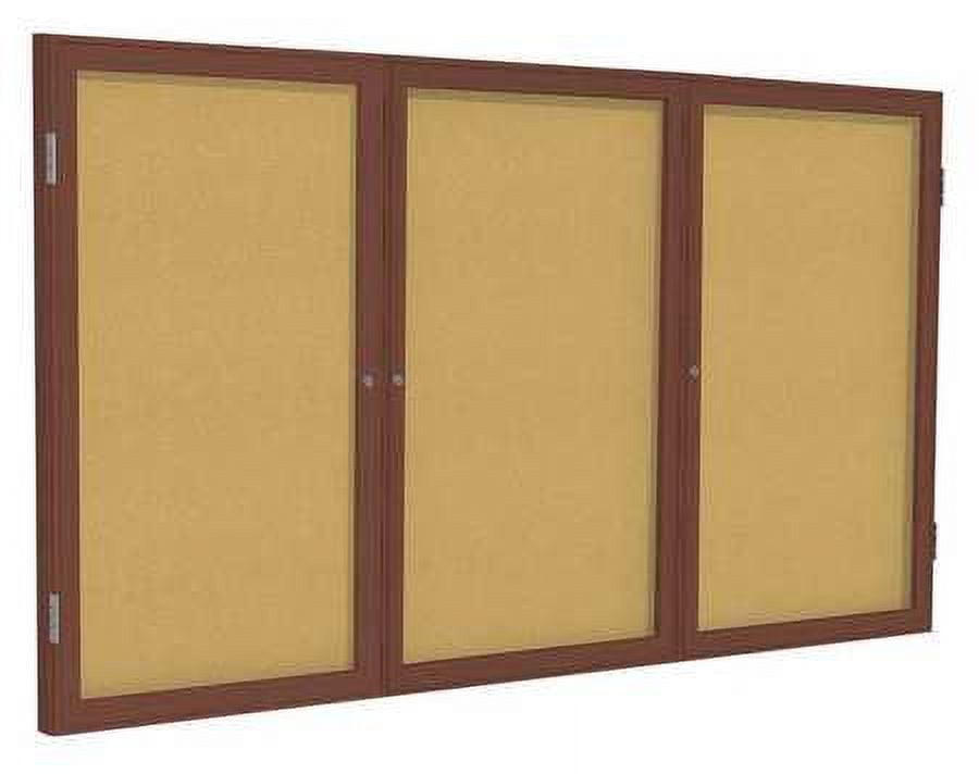 36"x72" 3-Door Tackboard Notice board lockable Wood Frame Cherry Finish ...