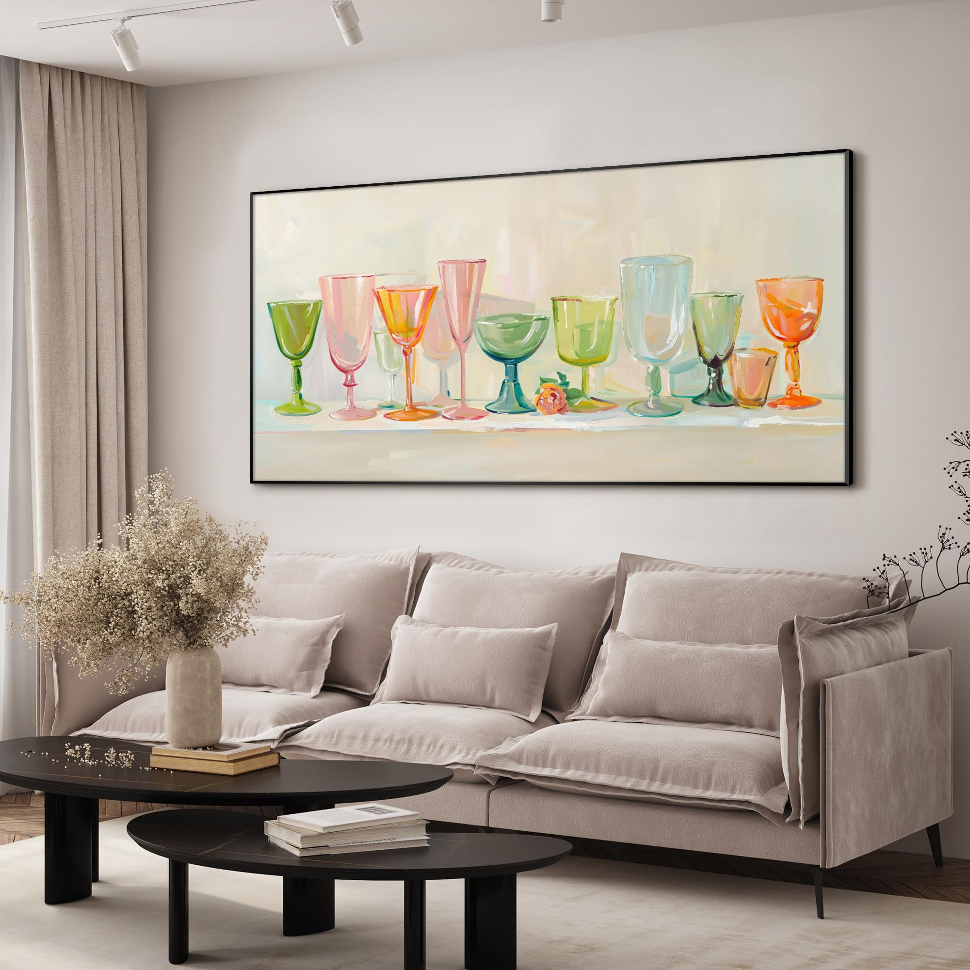 36"x72" XL Framed Wall Art - Pastel Vintage Glassware Collection (Frame ...