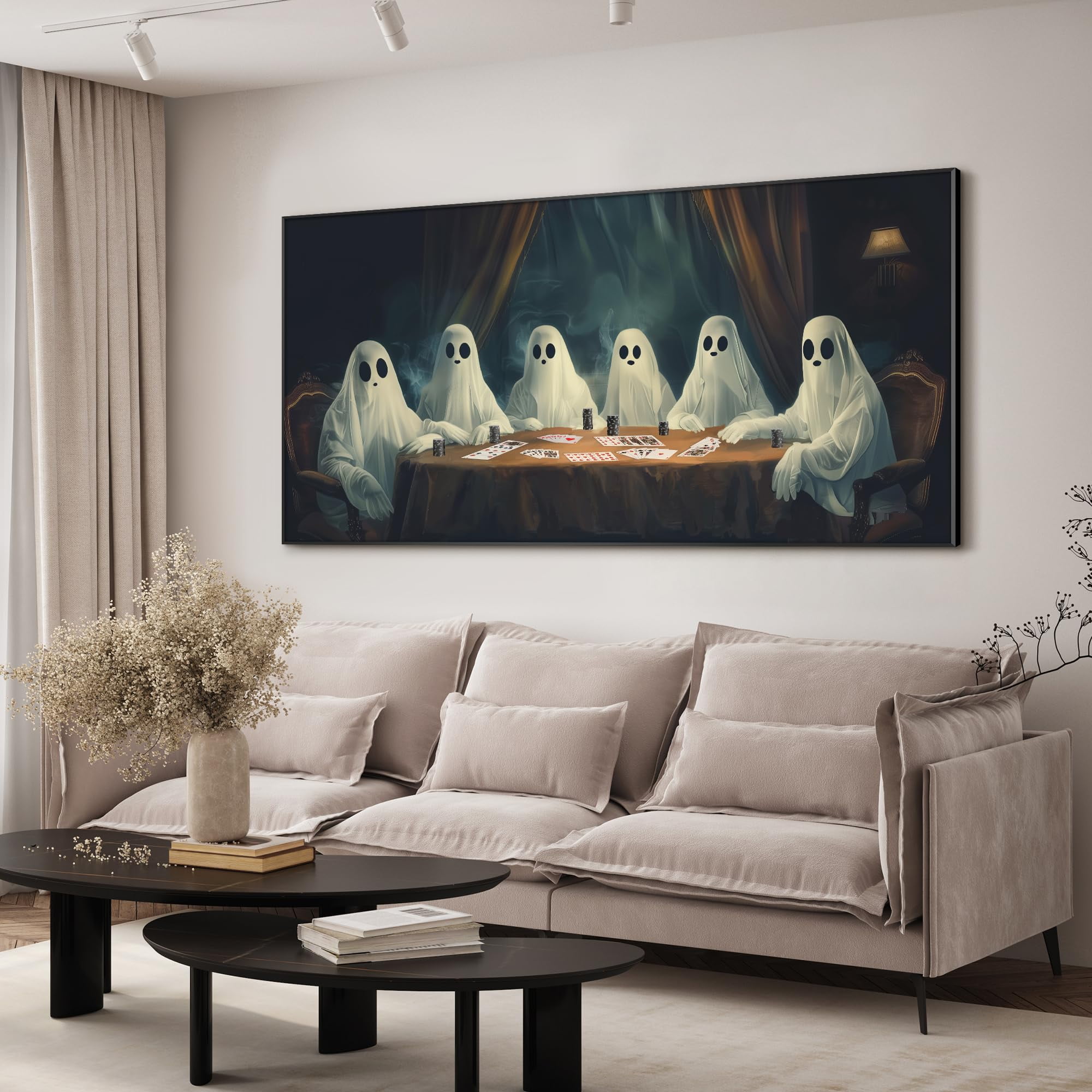 36"x72" XL Framed Wall Art - Playful Ghosts Poker Night Humorous ...