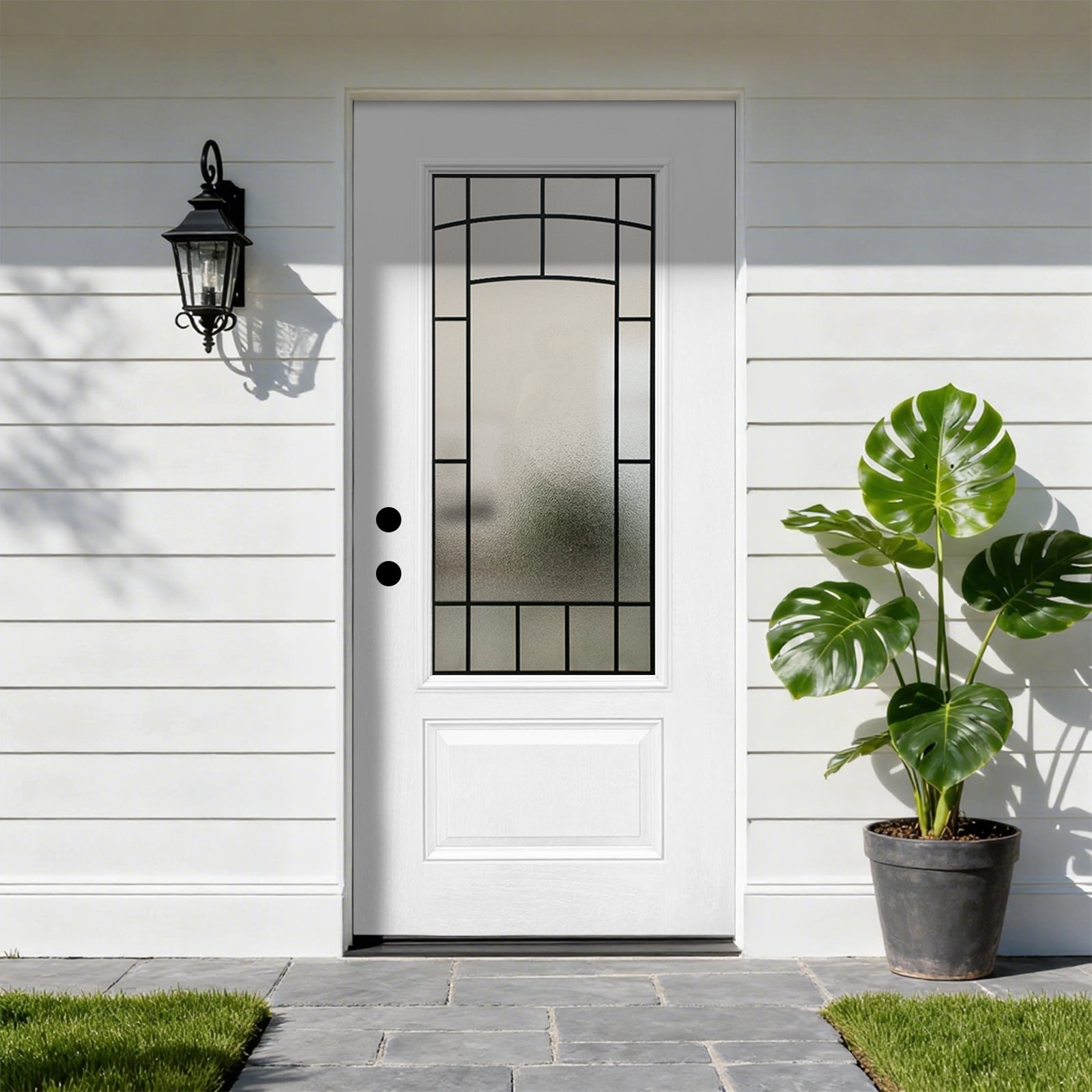 36"x80" Fiberglass Front Entry Door , 3/4 Decorative Glass, Prime White ...