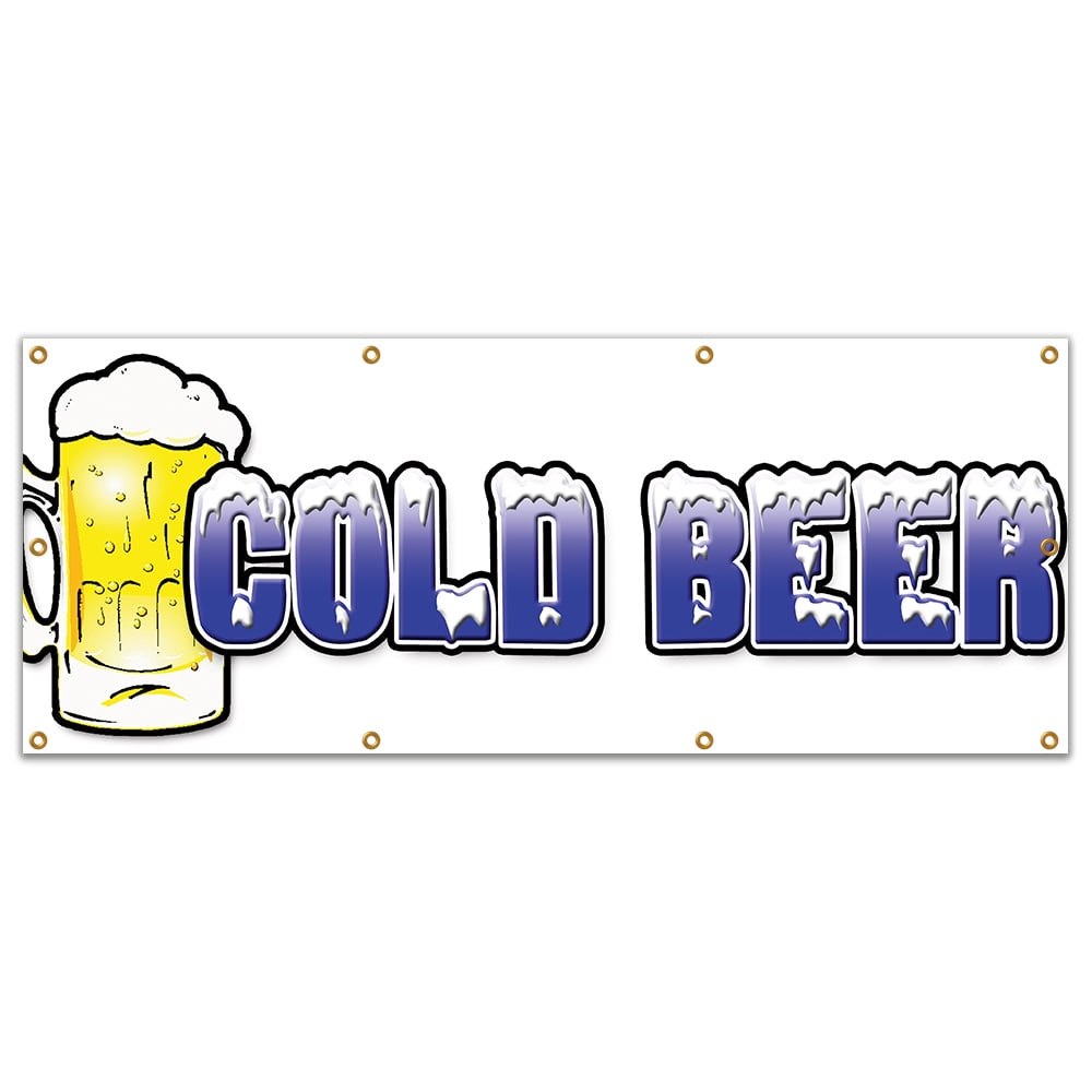 36"x96" COLD BEER BANNER SIGN ice iced drink cart stand signs imported ...