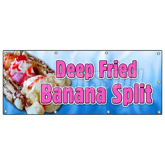36"x96" DEEP FRIED BANANA SPLIT BANNER SIGN banana deep batter syrup ...
