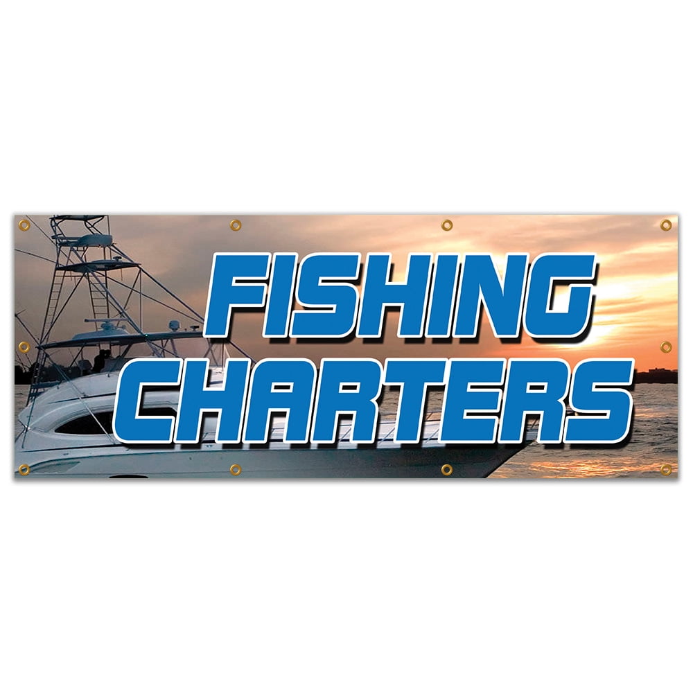 36"x96" FISHING CHARTERS BANNER SIGN all half day rental tackle deep ...