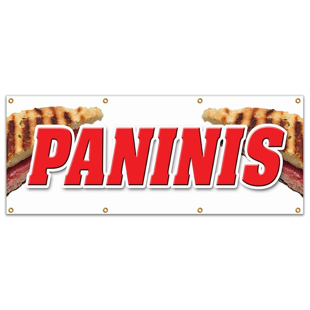 36"x96" PANINIS BANNER SIGN sandwich sign hot concession pressed cubans ...