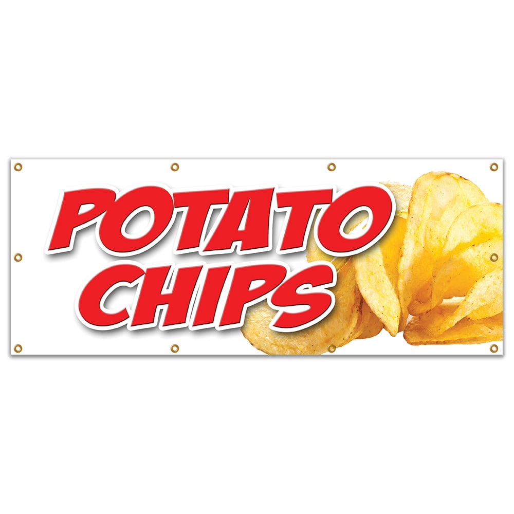 36"x96" POTATO CHIPS BANNER SIGN kettle bar b que fresh made warm hot ...