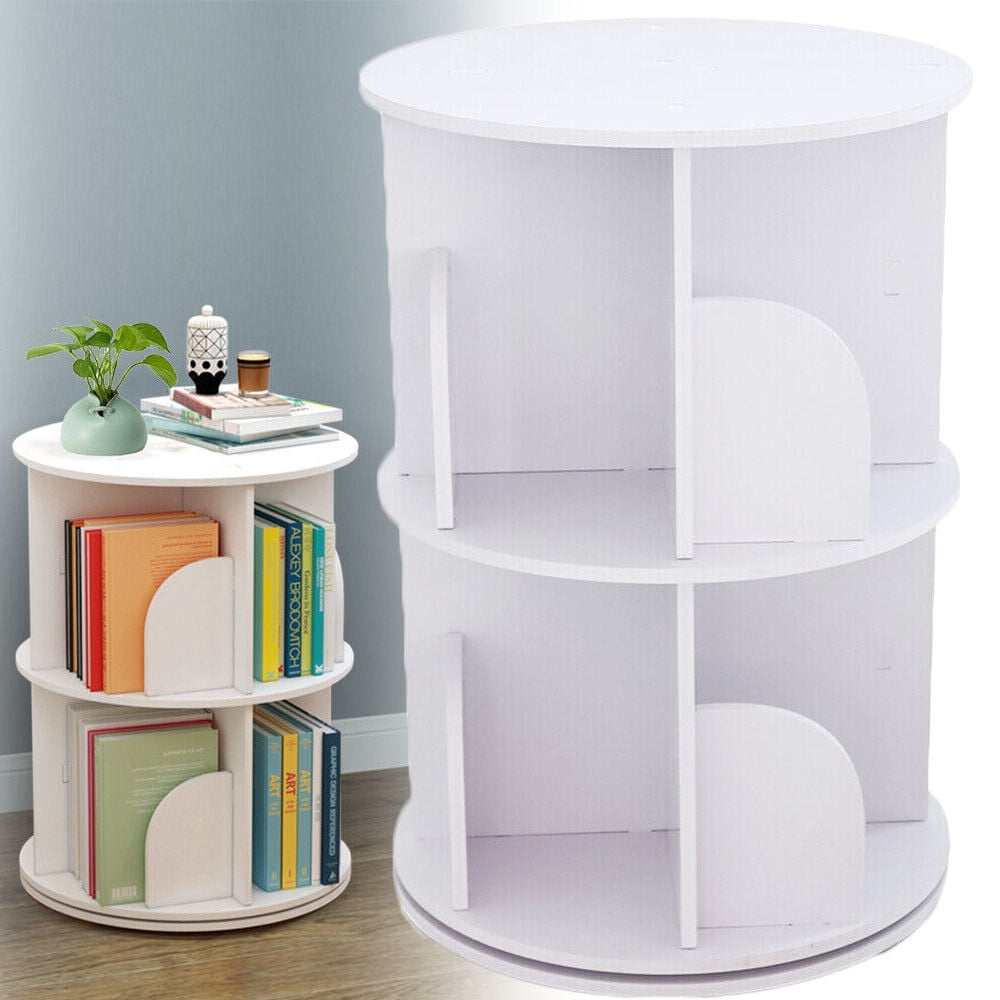 360° 2-Layer Rotating Bookshelf Bookcase,Freestanding Storage Shelf ...