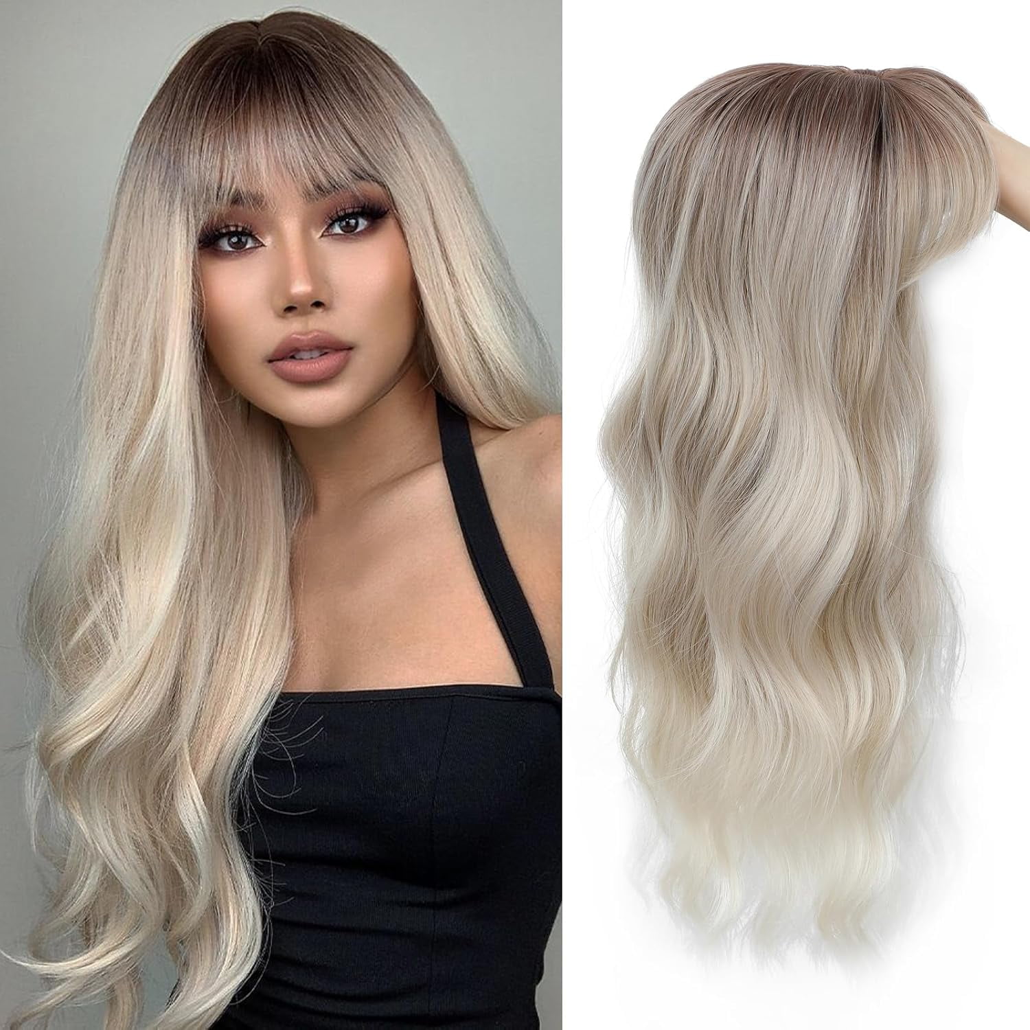 360 3D Hair Topper with Bangs - 20 Inch Long Curly Wavy Hair Topper ...