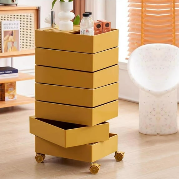 360° 7-Tier Rotating Drawers End Table for Bedroom, Modern Nightstand ...
