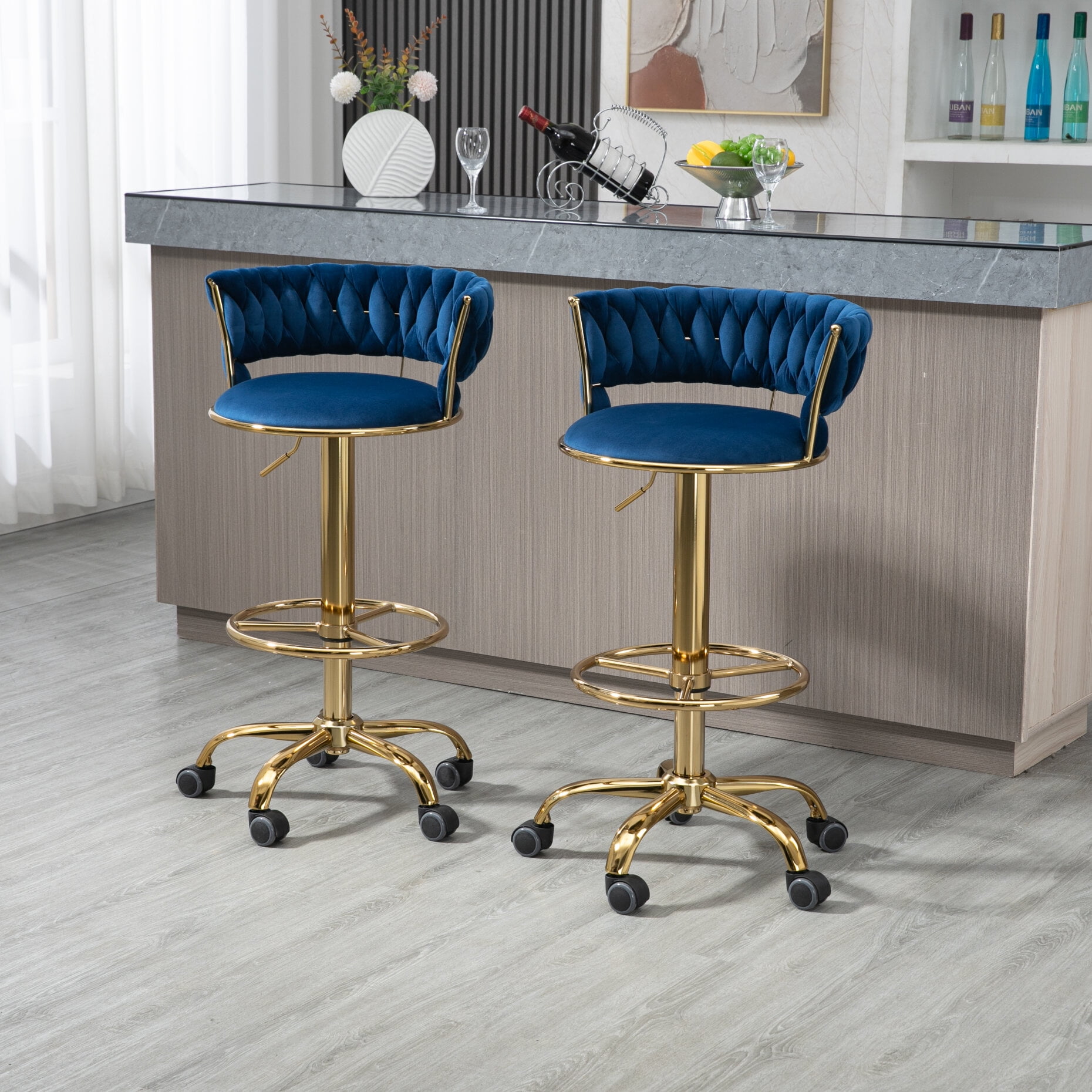 360° Adjustable Barstools Set of 2, Swivel Counter Height Chairs with ...
