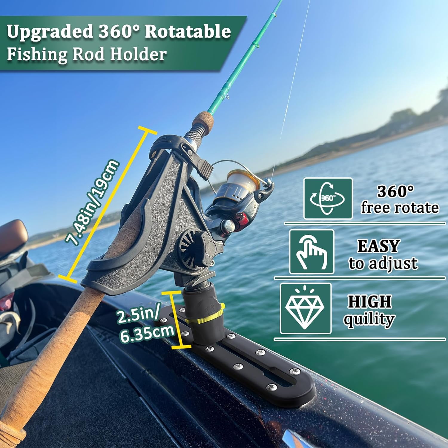 360° Adjustable Kayak Fishing Rod Holder with Quick Lock System for ...