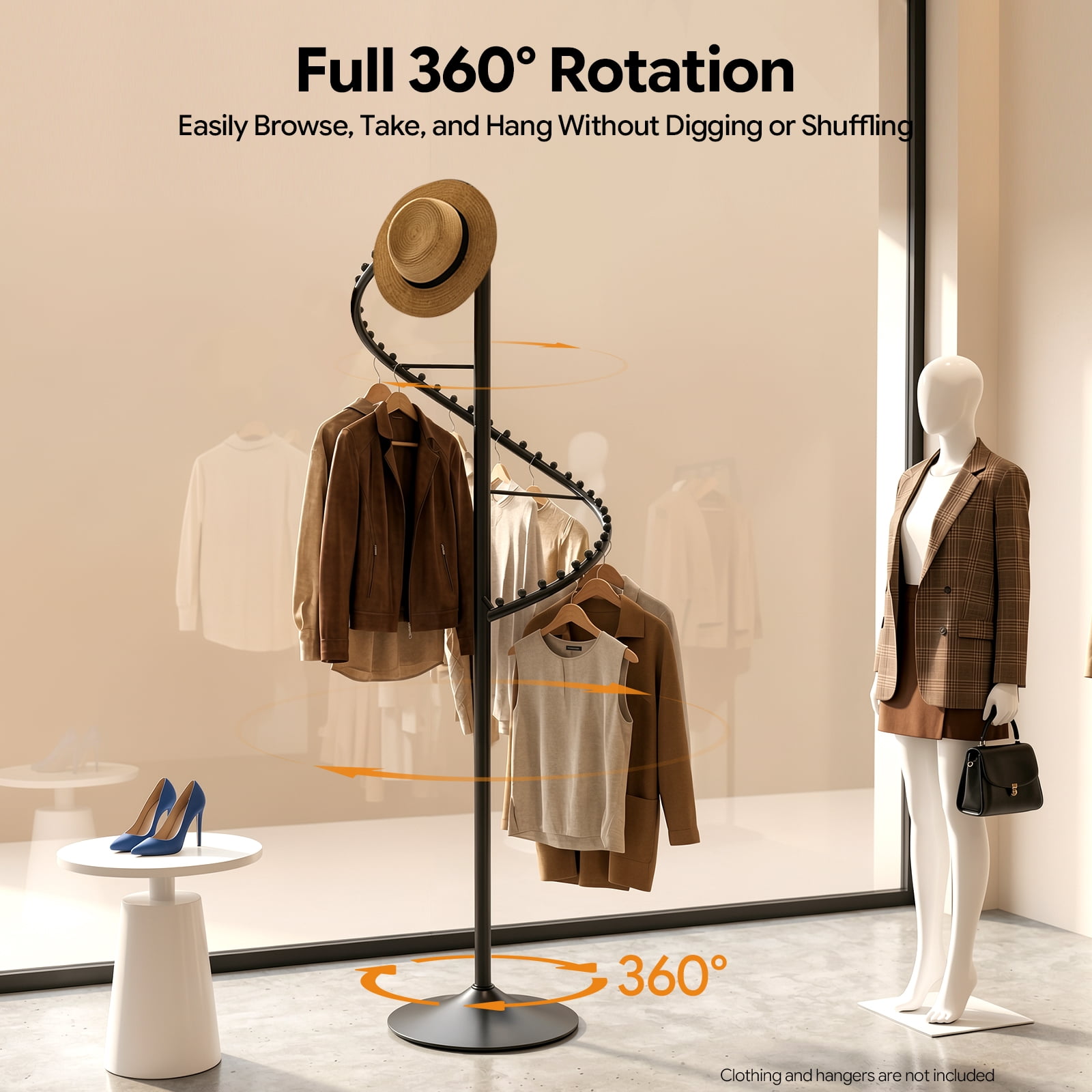 360° Black Rotating Clothing Rack – Iron Floor Stand, 1.8 m Height, 17. ...