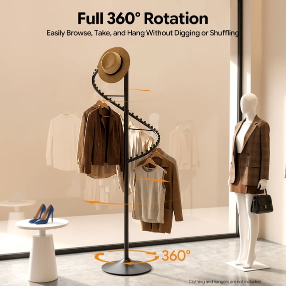360° Black Rotating Clothing Rack – Iron Floor Stand, 1.8 m Height, 17. ...