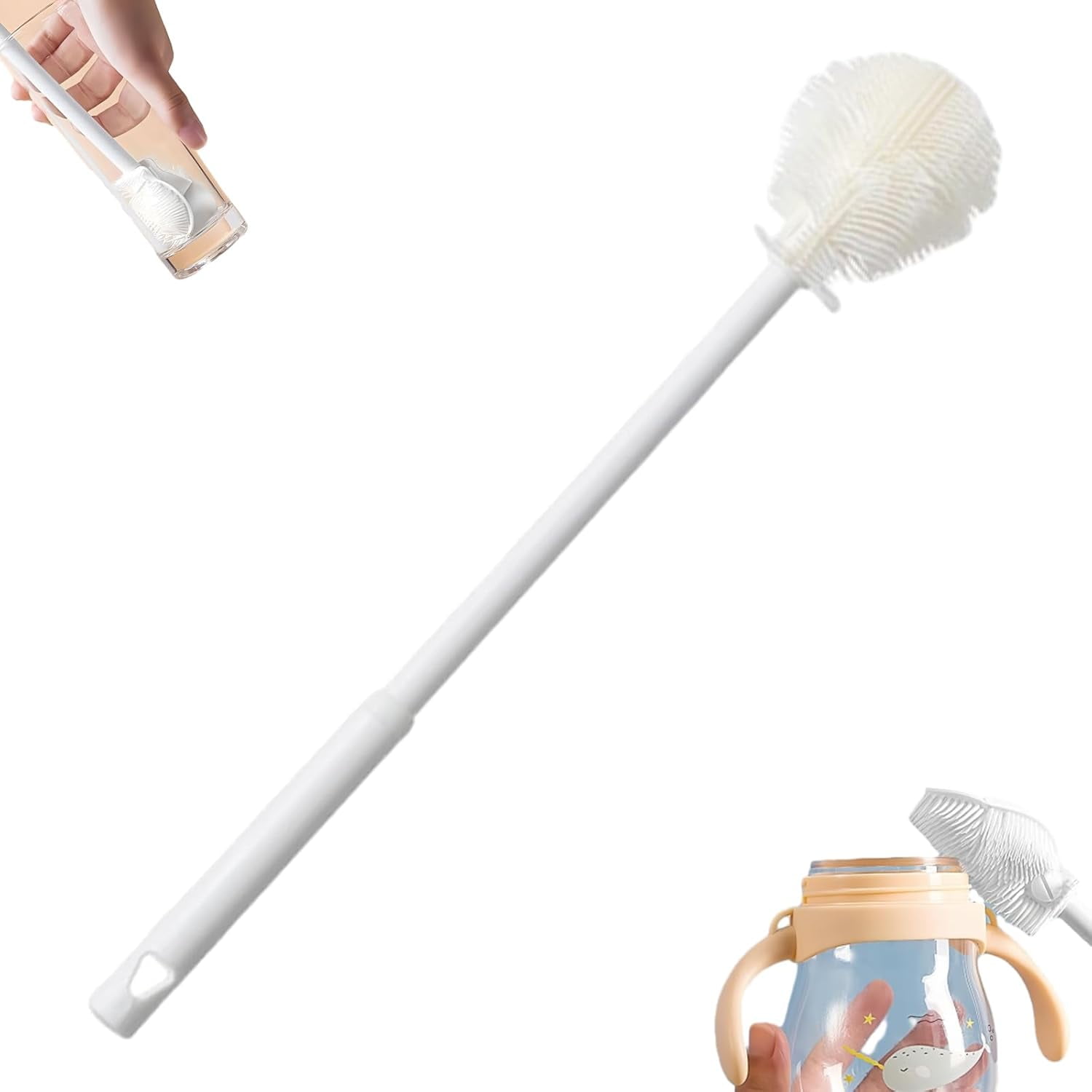 360° Bottle Cleaning Brush with Long Handle, Silicone Bottle Scrubber ...