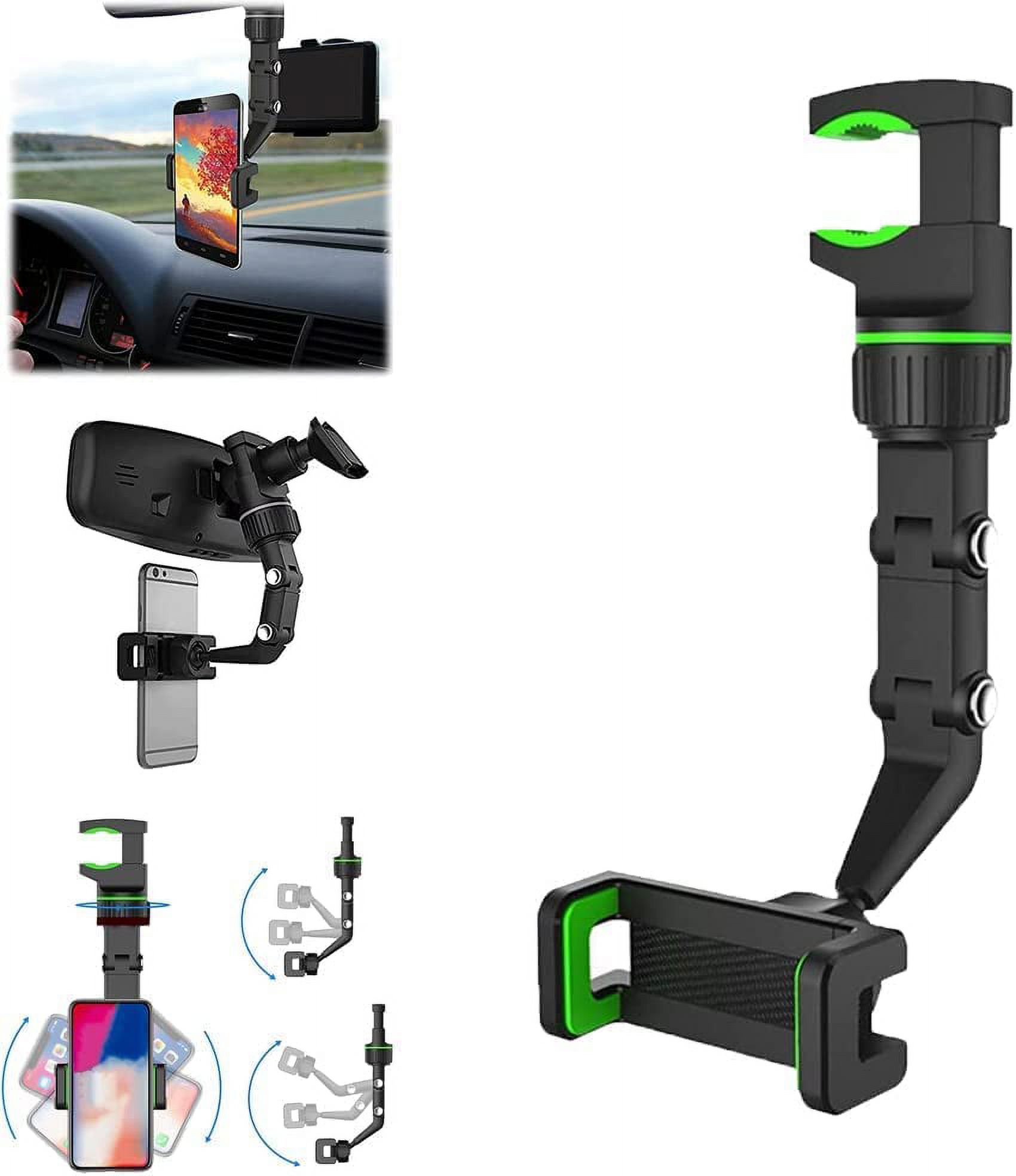 360° Car Rearview Mirror Phone Holder, Multifunctional 360 Phone Mount ...