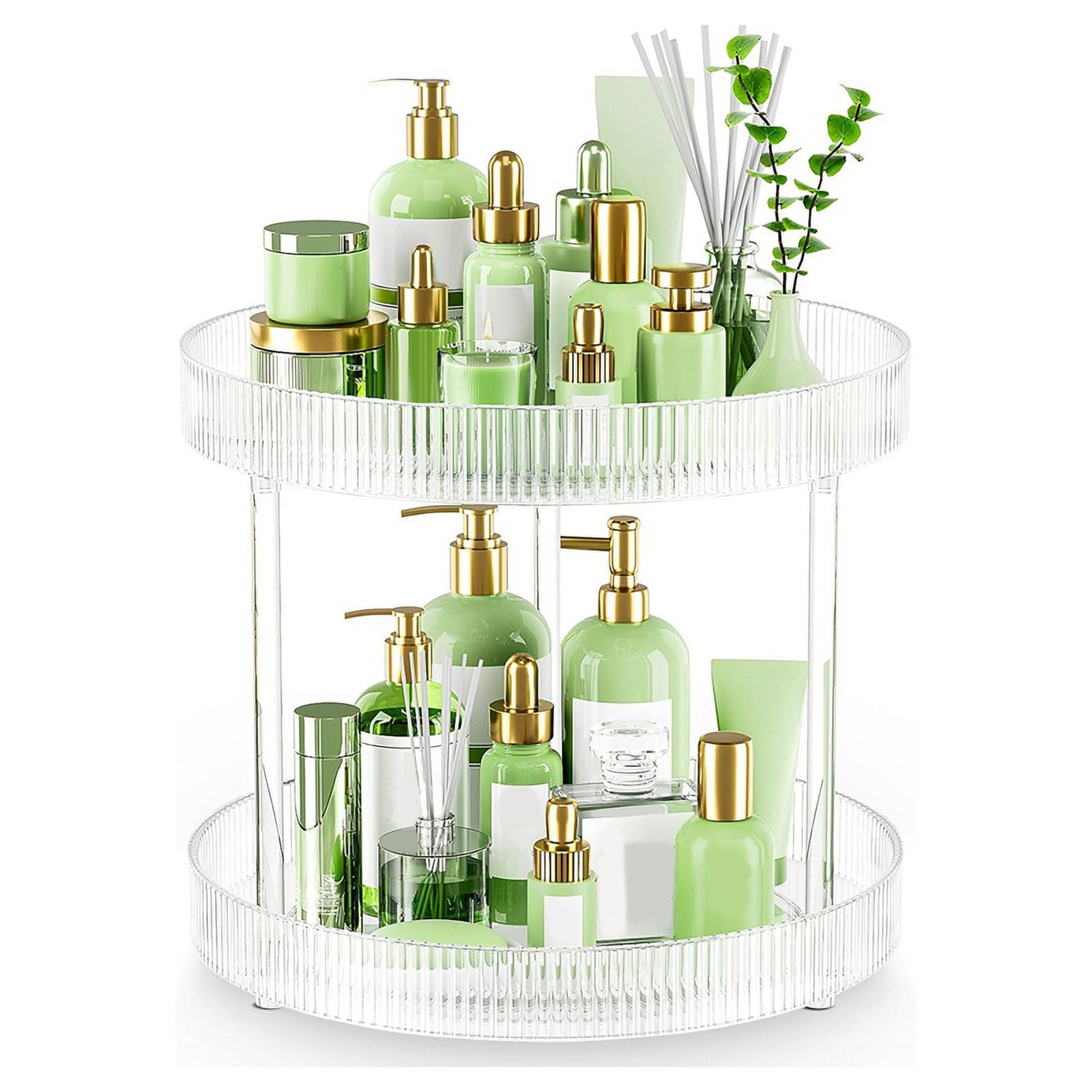 360° Clear Rotating Storage Tray, 2 Tier Lazy Bathroom Countertop ...