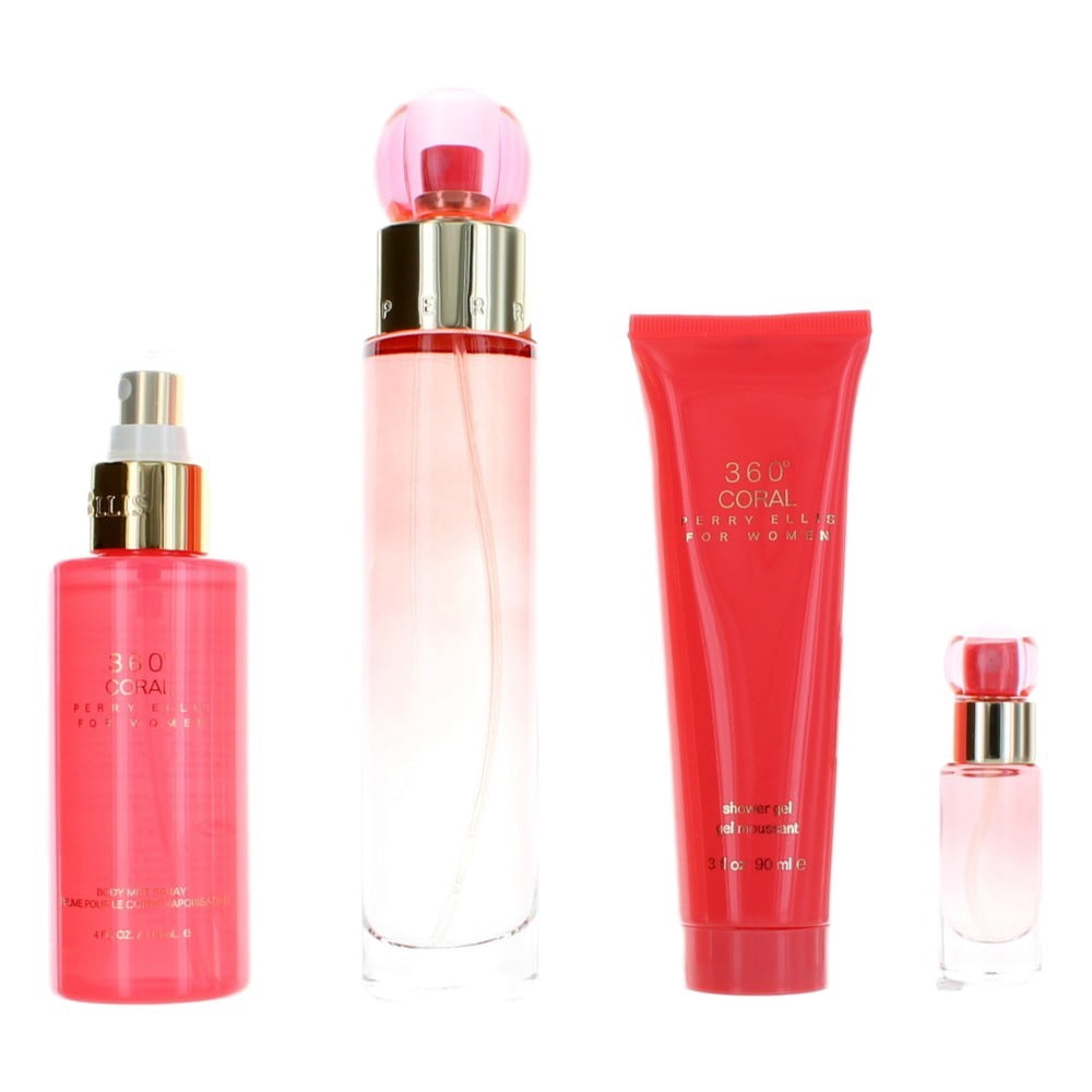 Perry Ellis 360 Coral Perfume for Women - 4 Pc Gift Set: EDP Spray ...