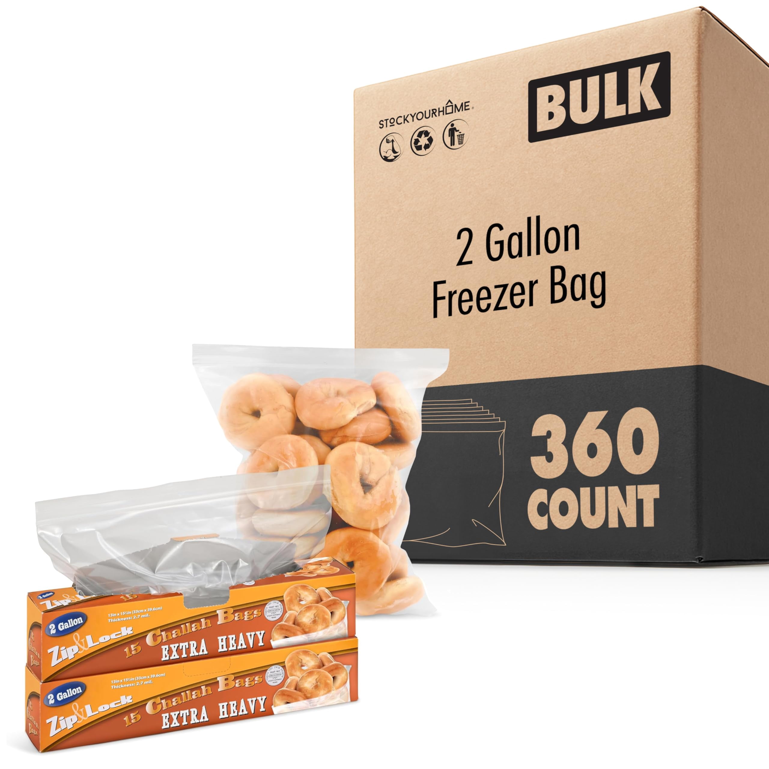 360 Count 2 Gallon Freezer Bags, Zipper Plastic Storage Bags for ...