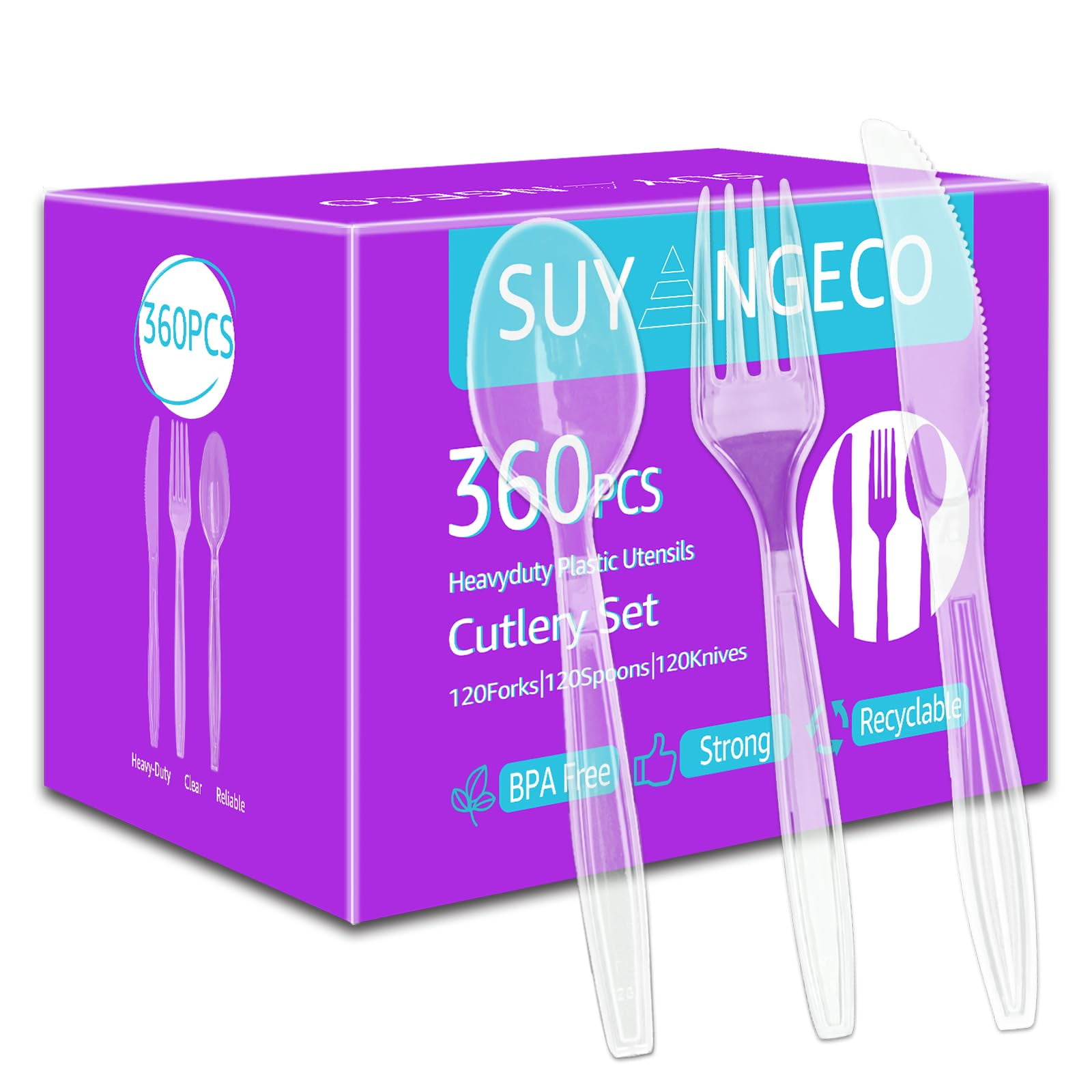 360 Count Clear Plastic Forks Spoons Knives Bulk Heavy Duty Plastic ...