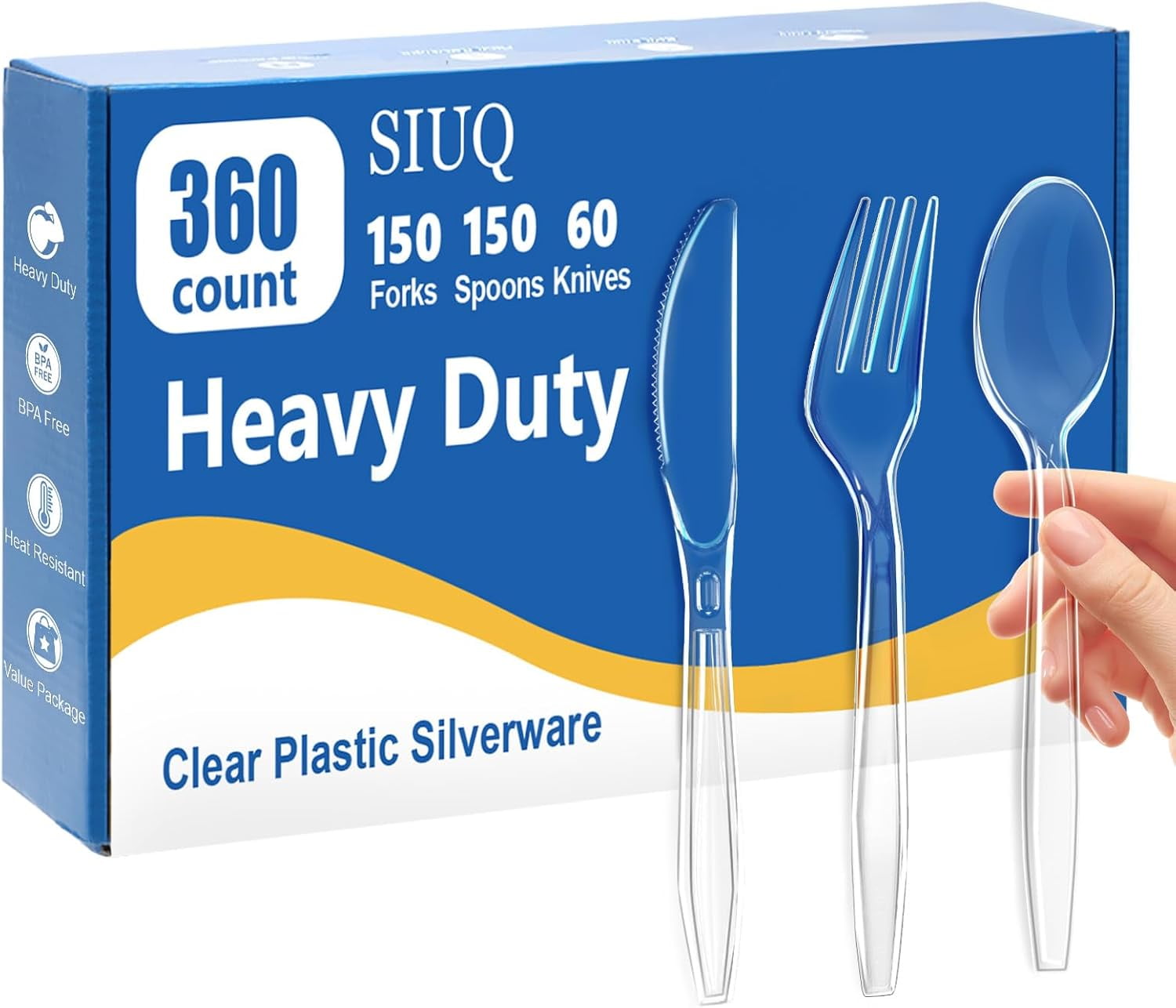 360 Count Heavy Duty Clear Plastic Silverware, 150 Forks, 150 Spoons ...