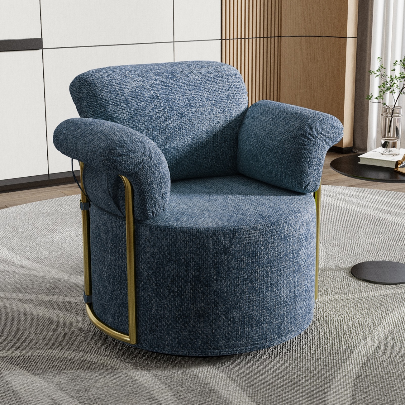 360 Degree Barrel Accent Chair with Upholstered and Anti-slip Foot ...