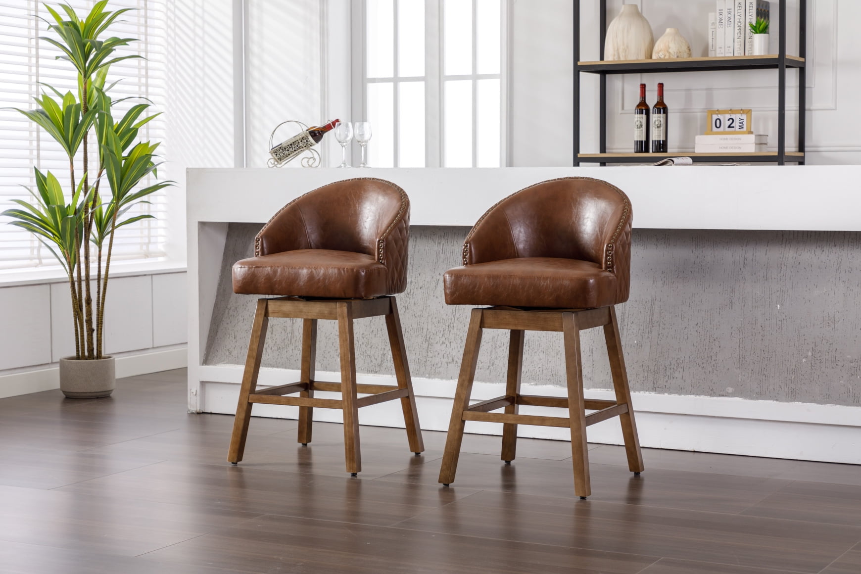 360 Degree Free Swivel Bar Stools Set of 2,Modern Upholstered Counter ...