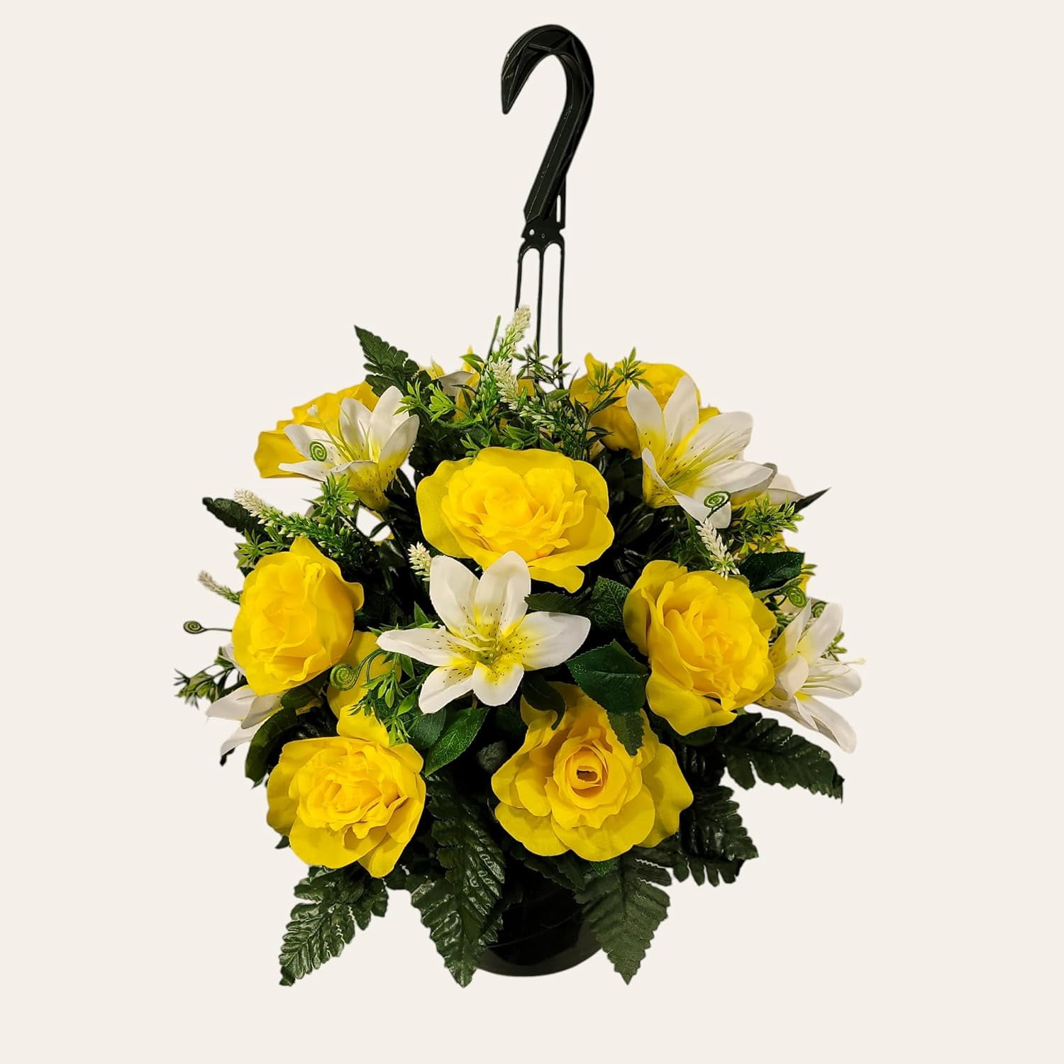 360 Degree Hanging Basket Yellow Rose and White Lily Flowers for ...