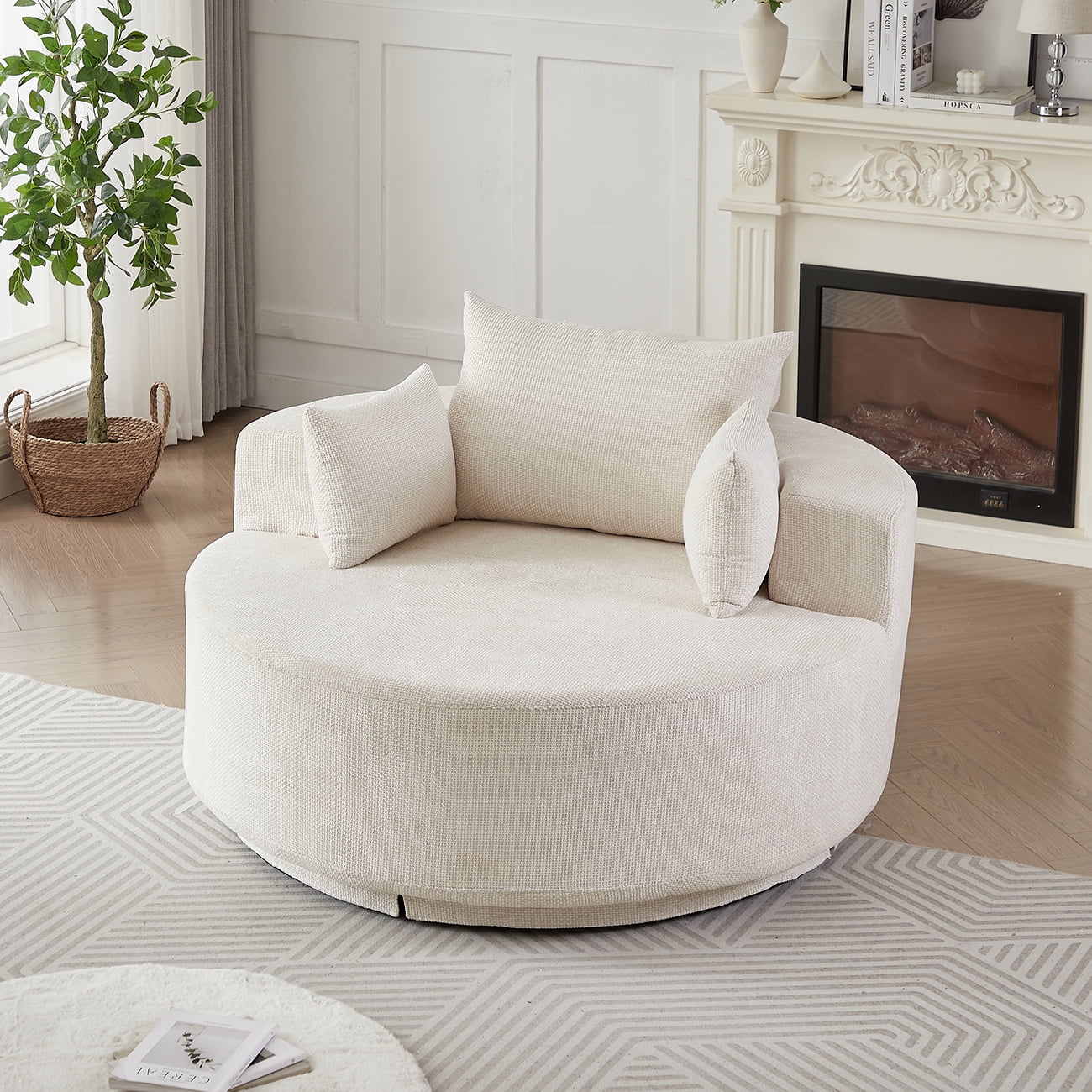 360-Degree Oversized Swivel Chair, Modern Round Circle Chenille Comfy ...