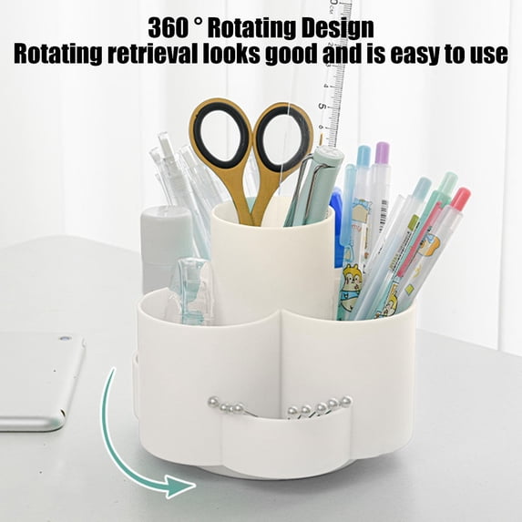 360 Degree Rotating 7‑Compartment Plastic Pen Holder, Large‑Capacity ...