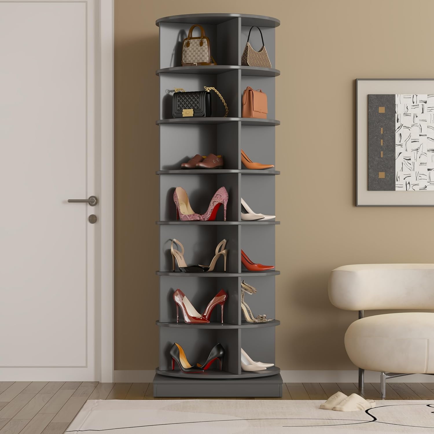 360 Degree Rotating 7-Tier Shoe Tower 28 Pairs Entryway Space Saver ...