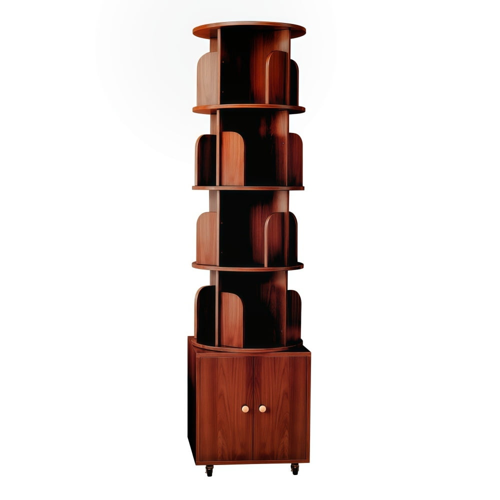 360 Degree Rotating Bookshelf ,5 Tier Corner Bookcase with Drawer, Wood ...