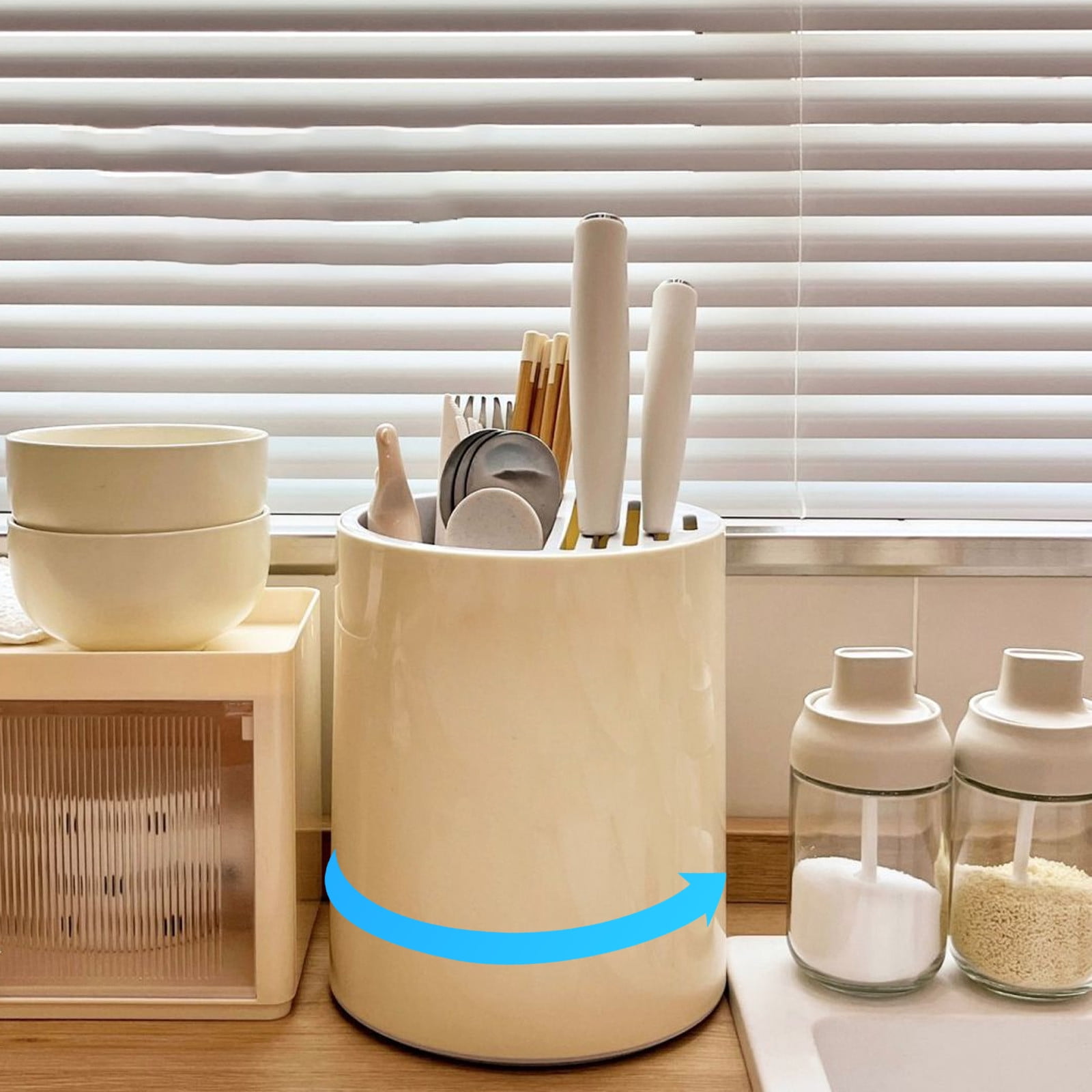 360-Degree Rotating Knife Block Organizer for Kitchen Counter, Large ...