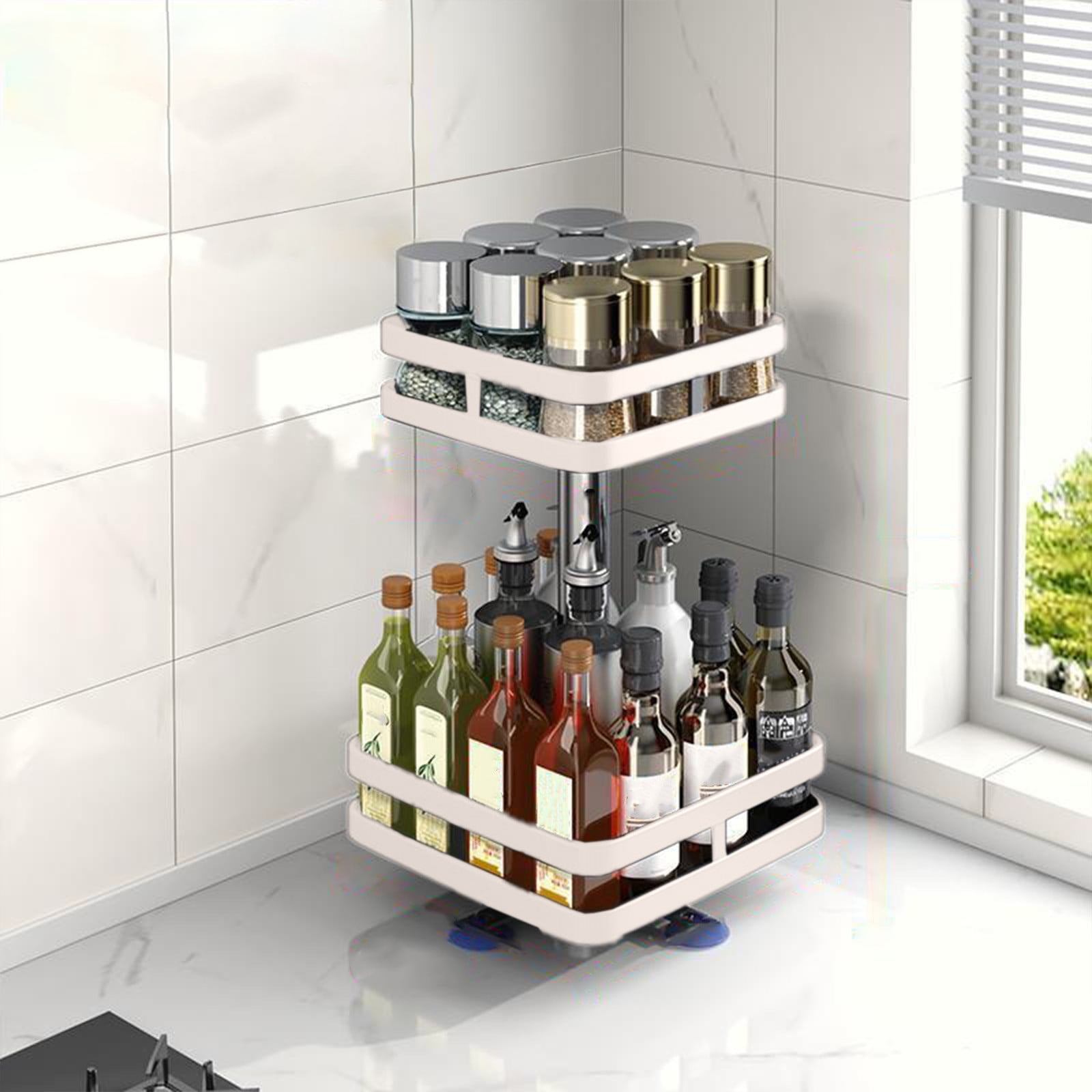 360 Degree Rotating Metal Kitchen Spice Shelf Organizer | Durable ...