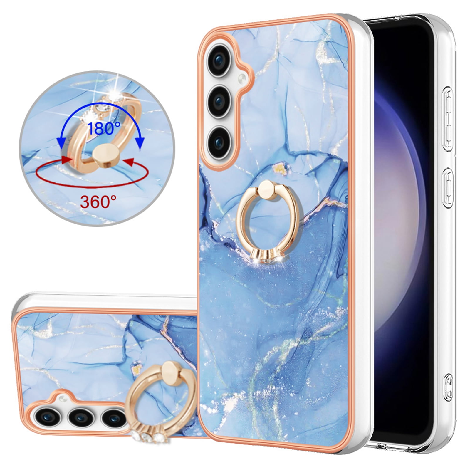 360 Degree Rotating Ring Stand Case for Samsung Galaxy A14 5G,Dteck Shockproof Marble Patterned ...