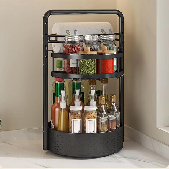 360 Degree Rotating Spice Rack with Paper Towel Holder, 17.7x9.8x11 ...