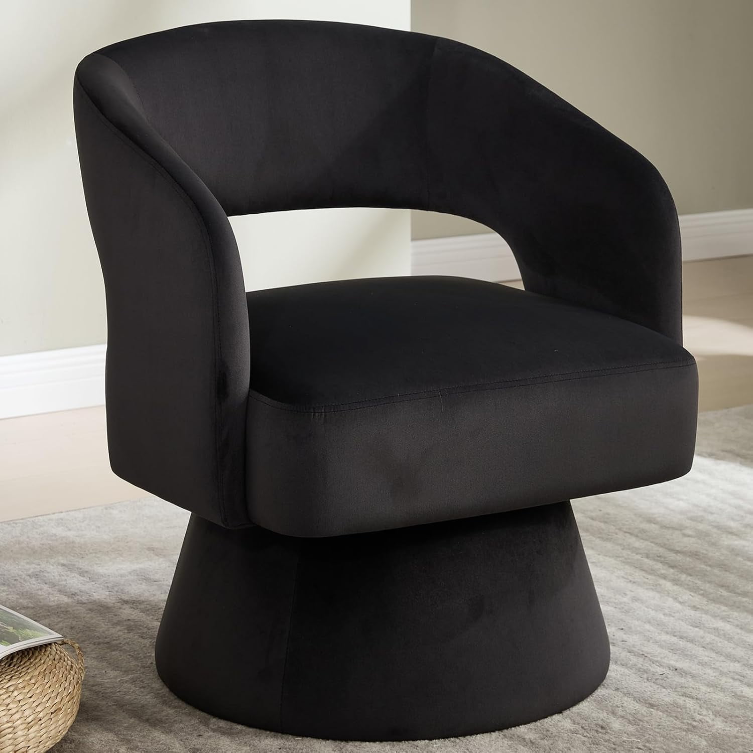 360-Degree Rotating Velvet Upholstered Barrel Accent Chair with ...