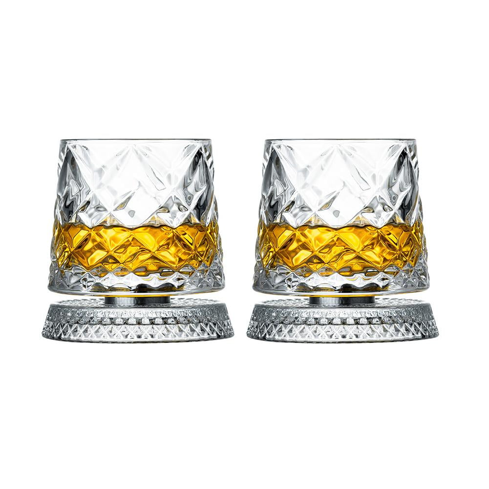 360 Degree Rotating Whiskey Glass, 2 Pack Rotating Crystal Whiskeys ...