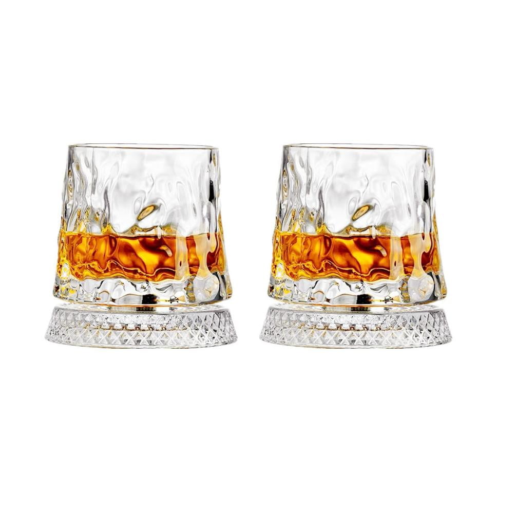 360 Degree Rotating Whiskey Glass, 2 Pack Rotating Crystal Whiskeys ...
