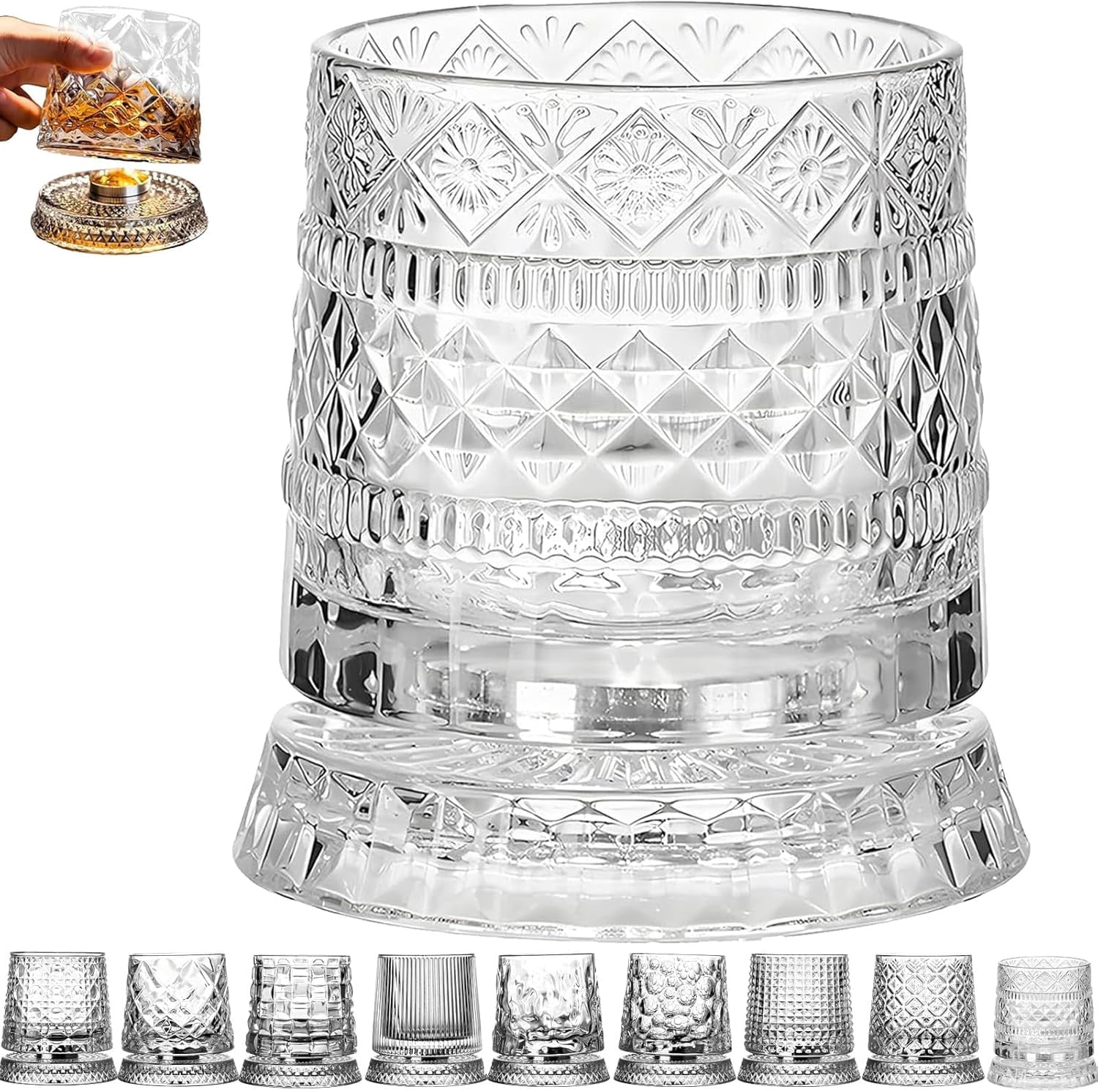 360 Degree Rotating Whiskey Glass, Luxury Spinning Stress Relief Design ...