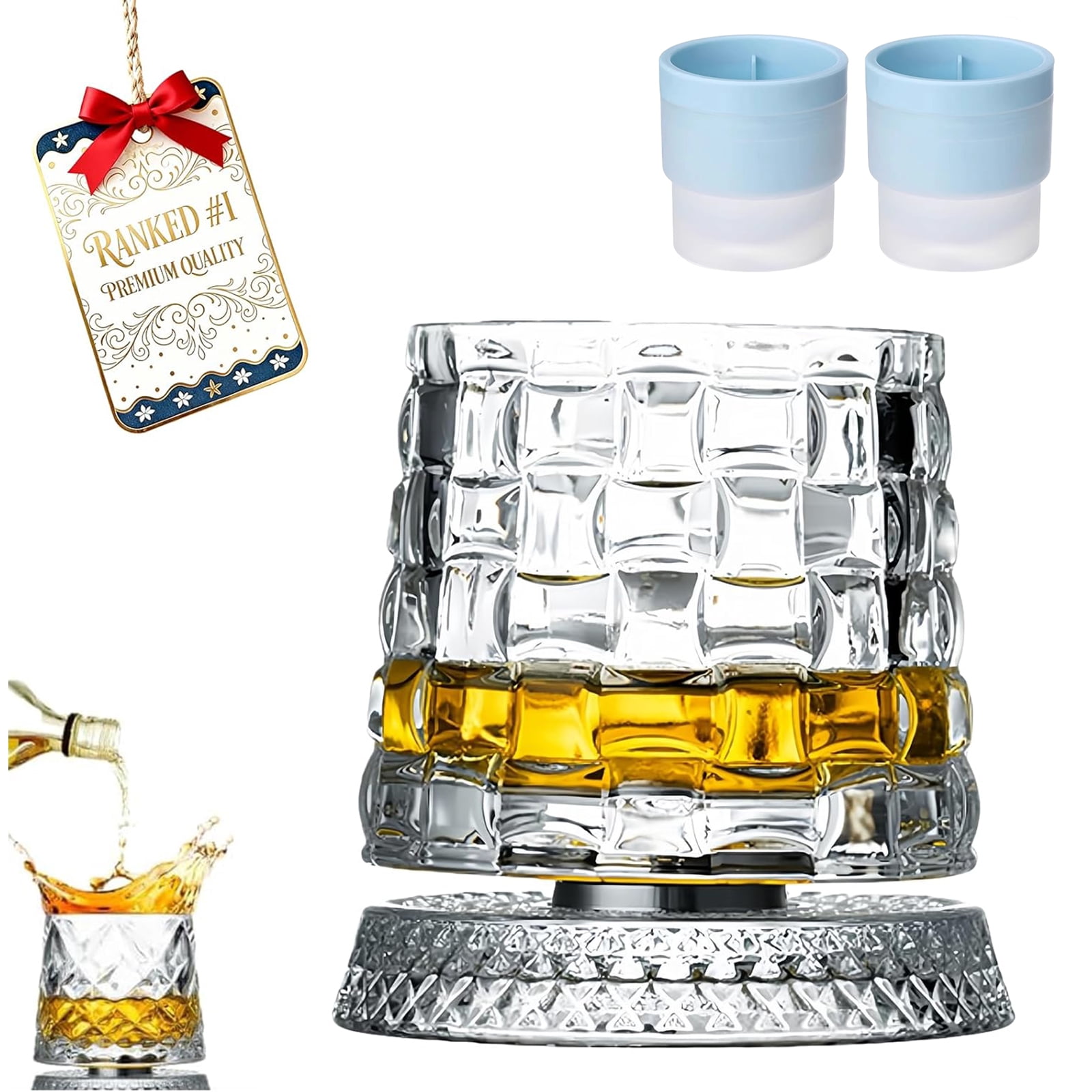 360 Degree Rotating Whiskey Glass Set, Rotatable Tumbler Crystal Glass ...