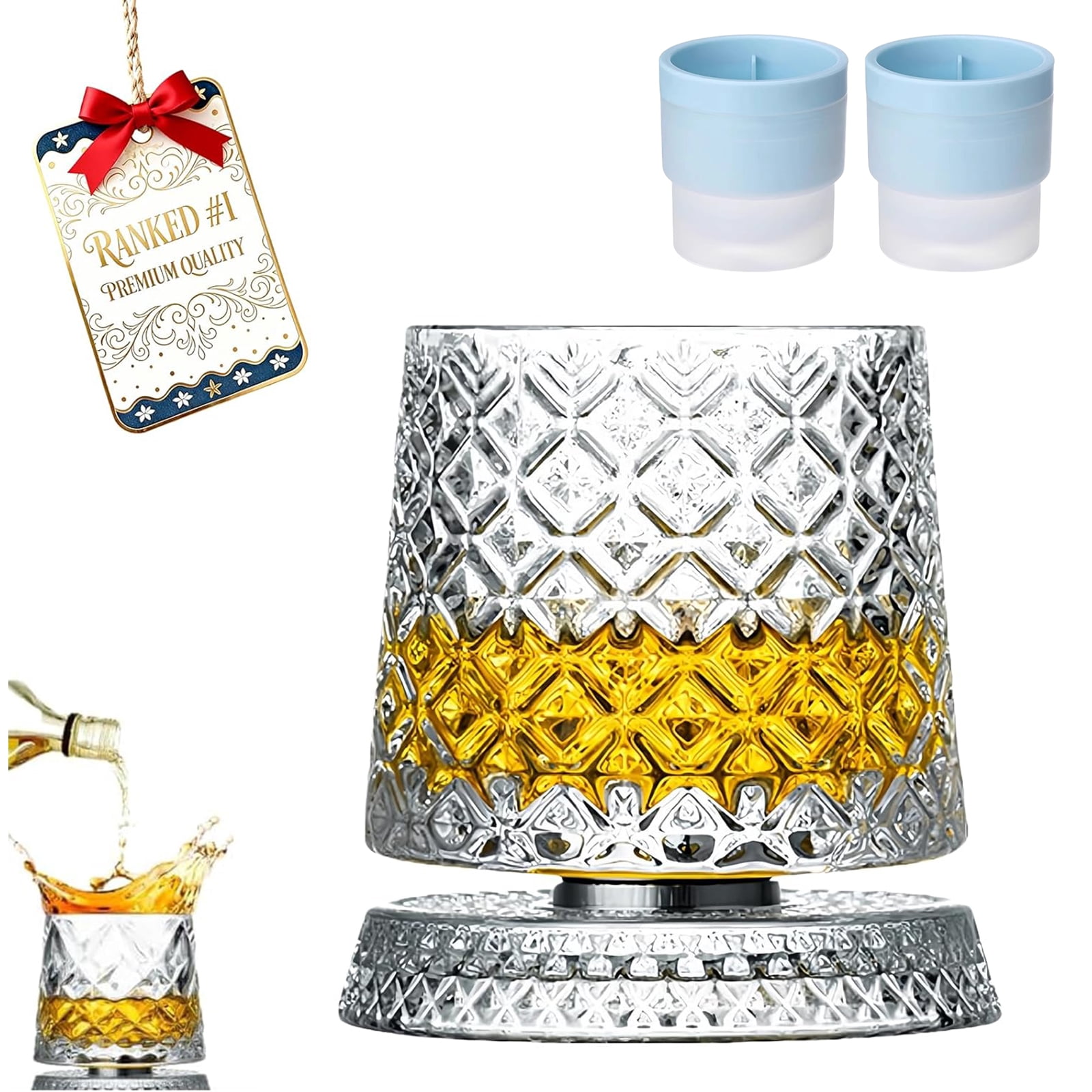 360 Degree Rotating Whiskey Glass Set, Rotatable Tumbler Crystal Glass ...
